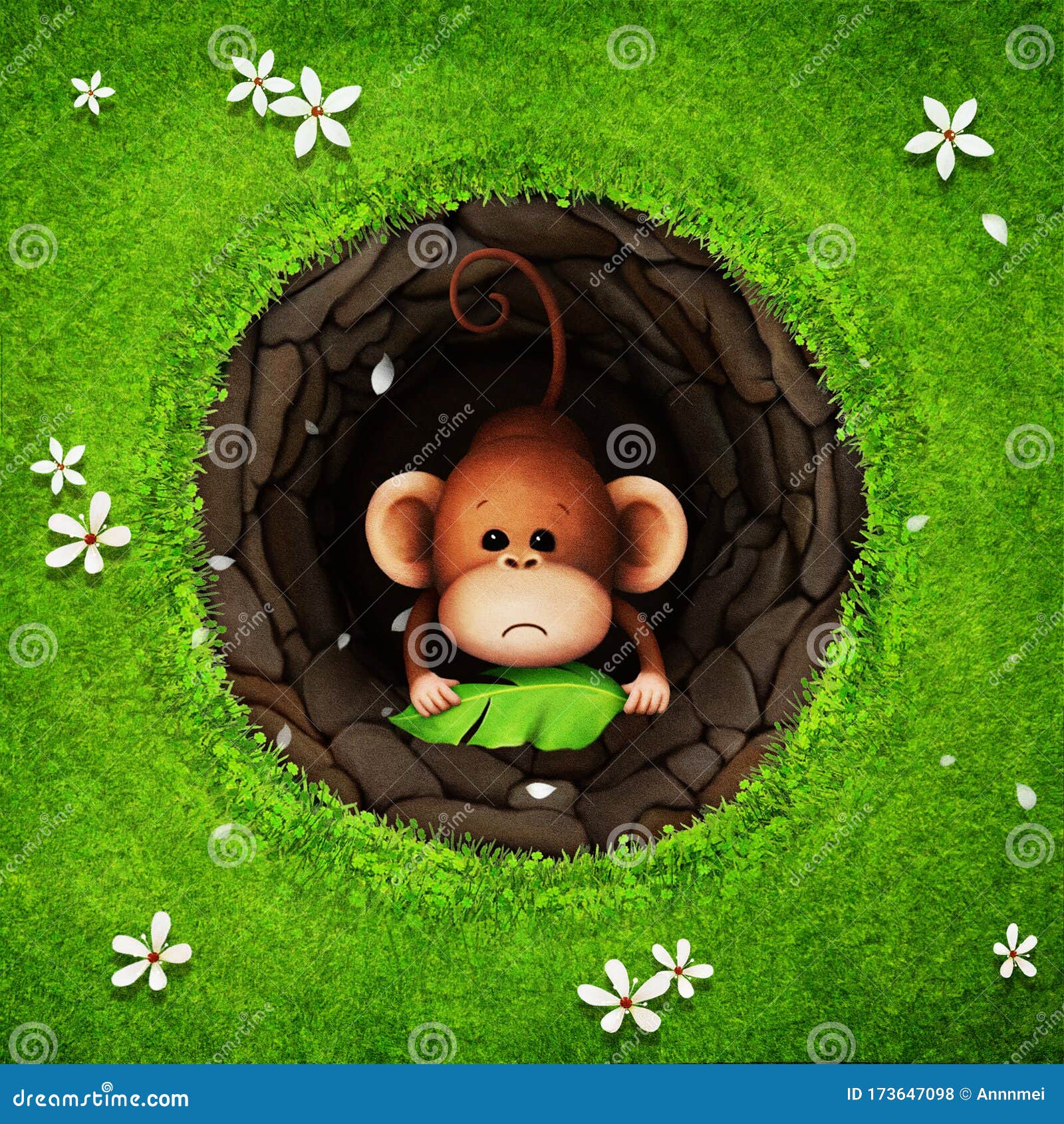 Tale of Monkey Falling into Hole Stock Illustration - Illustration of ...