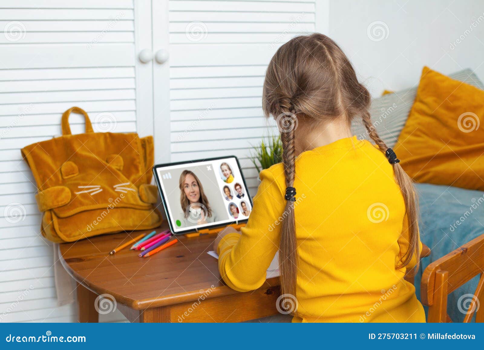 Elearning Concept. Laptop As Book On Yellow Background. Digital Online ...