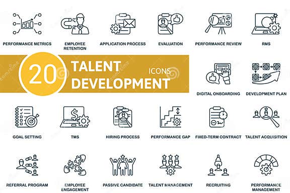Talent Development Thin Line Icon Set. Performance Metrics, Employee ...