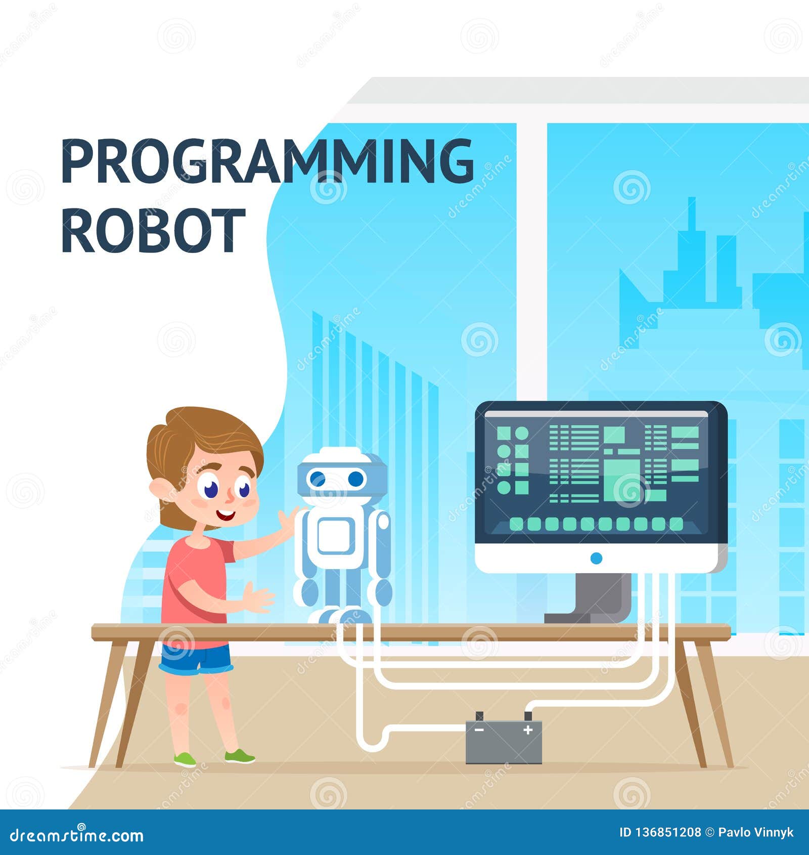 Talent School Boy Programming Robot Digital Course Stock Vector - Illustration of engineer ...