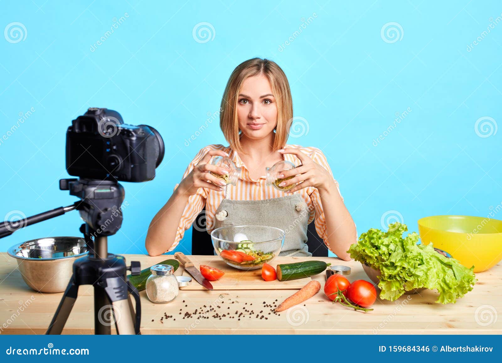 Talented Female Chef Created New Recipe, Making Dish in Front of Camera ...