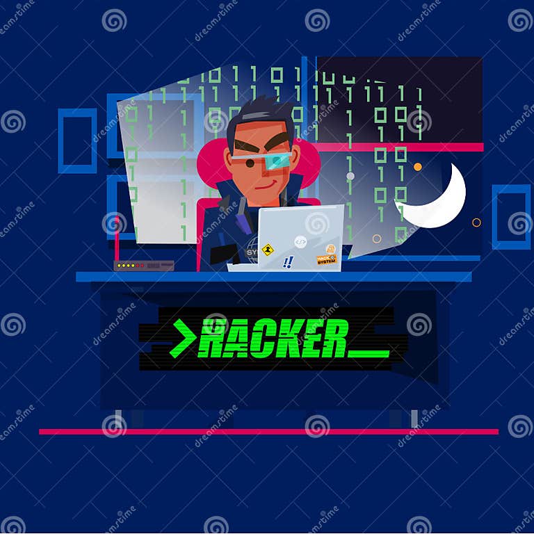 A Talented Hacker Character Design in Darkness Room with Compute Stock ...