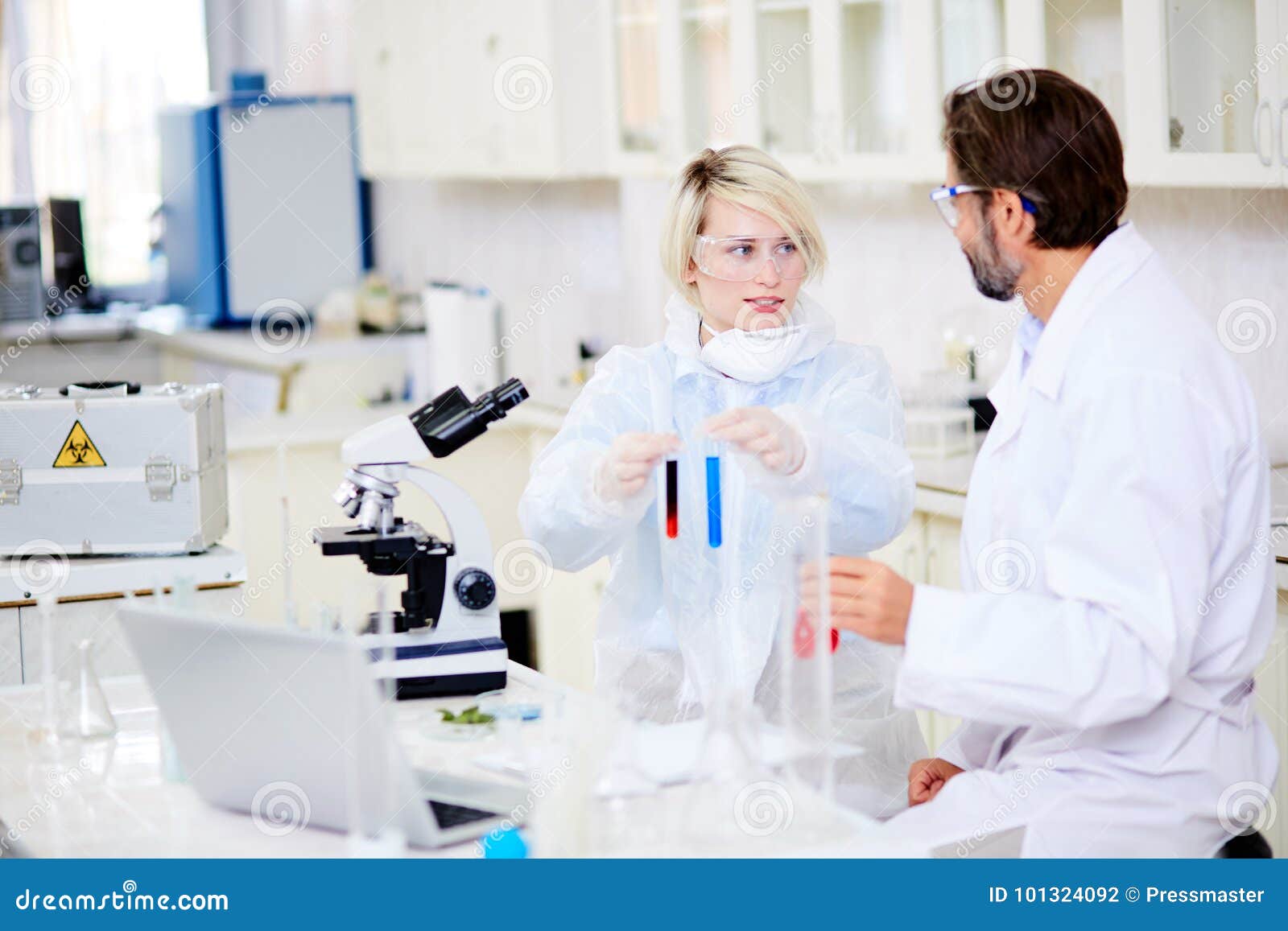 Talented Microbiologists Having Discussion Stock Photo - Image of ...