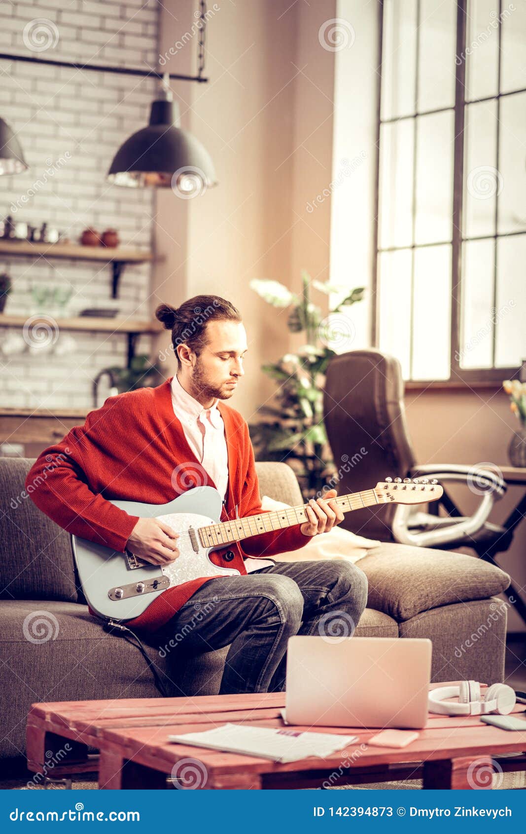 Talented Musician Having Inspiration Composing New Melody Stock Image ...