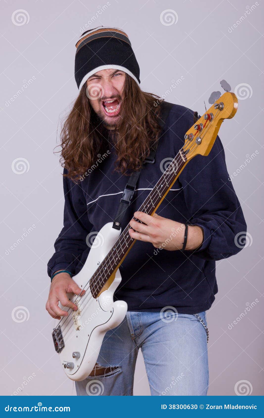 Talented Musician Playing Bass Guitar Stock Photo - Image of male ...