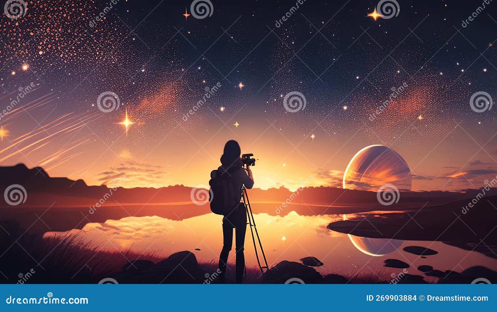 Talented Photographer Capturing Stunning Star Scape, Under Clear Night ...