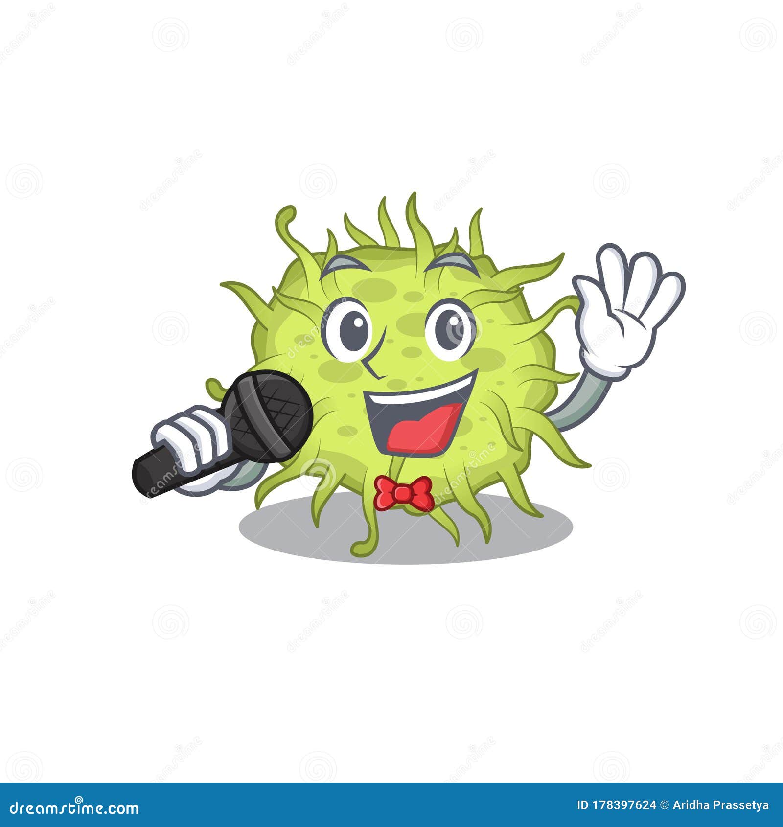 Talented Singer of Bacteria Coccus Cartoon Character Holding a ...