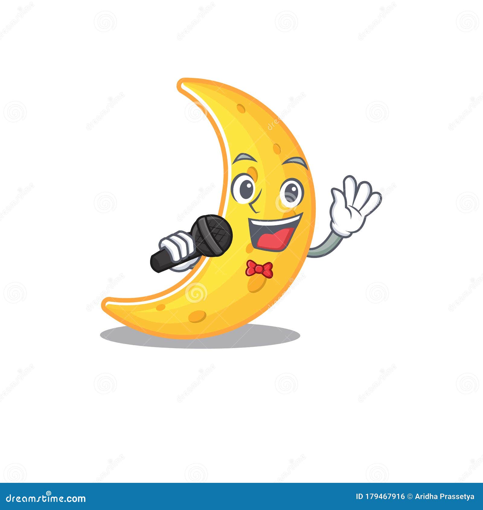 Talented Singer of Crescent Moon Cartoon Character Holding a Microphone ...