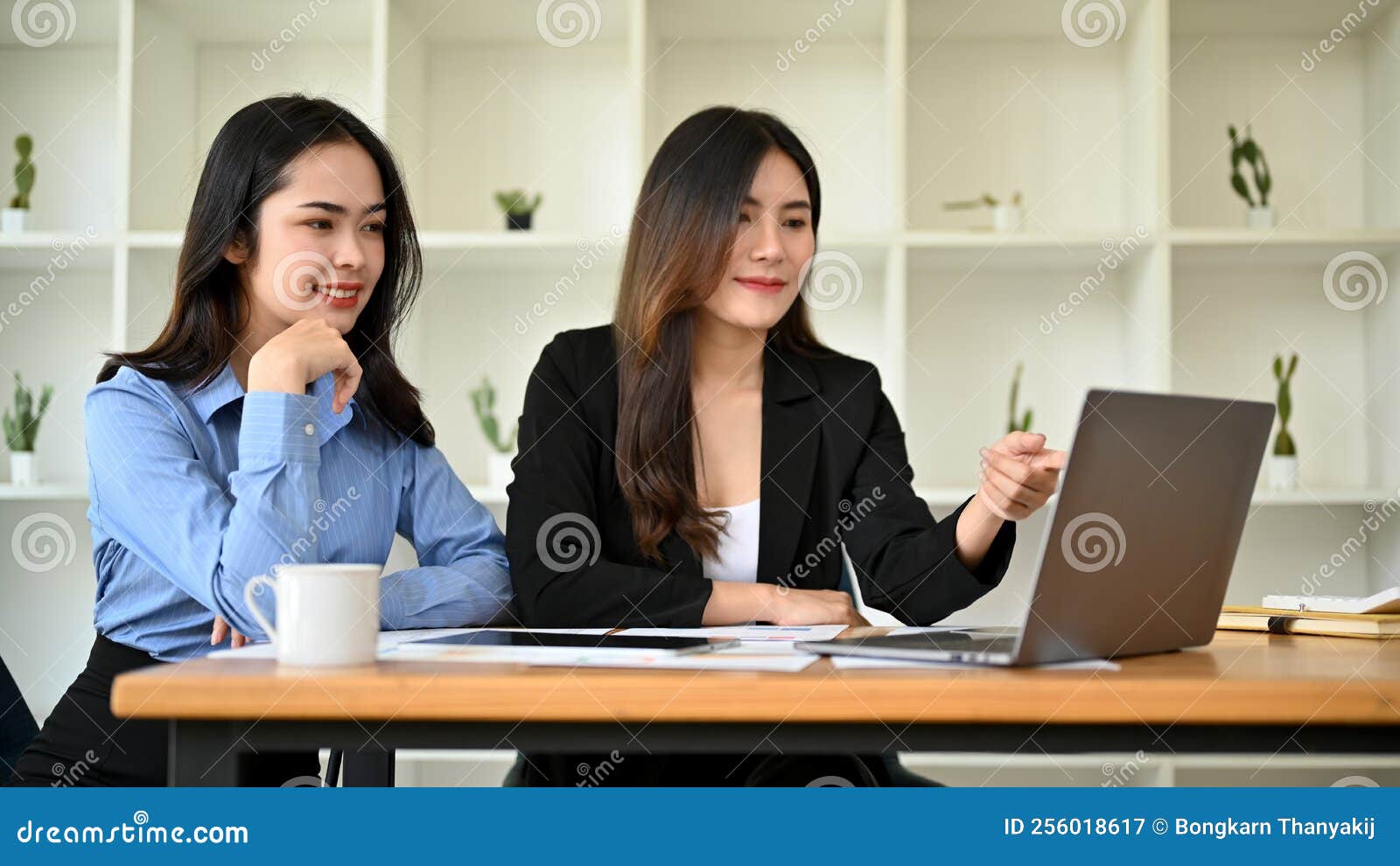 Talented Two Asian Office Employee Workers Working on Their Project ...