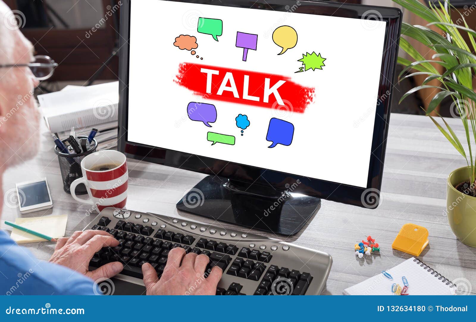 Talk concept on a computer stock photo. Image of monitor - 132634180
