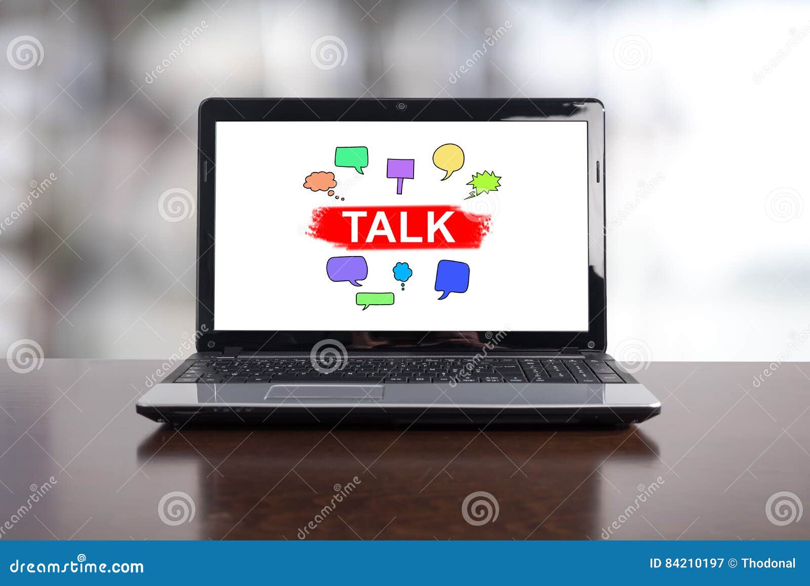Talk concept on a laptop stock image. Image of speech - 84210197