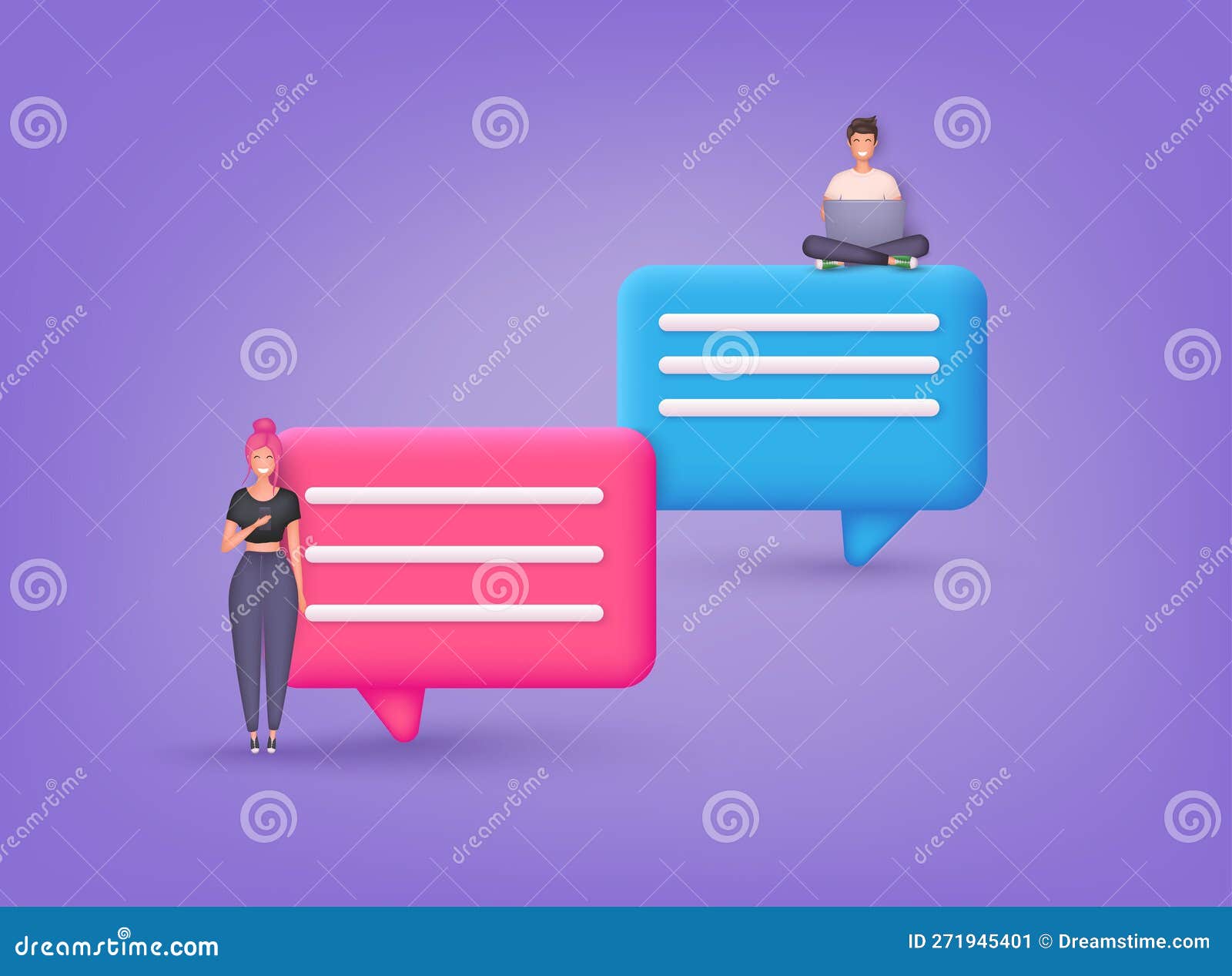Talk, Dialogue, Messenger or Online Support Concept. 3D Web Vector ...