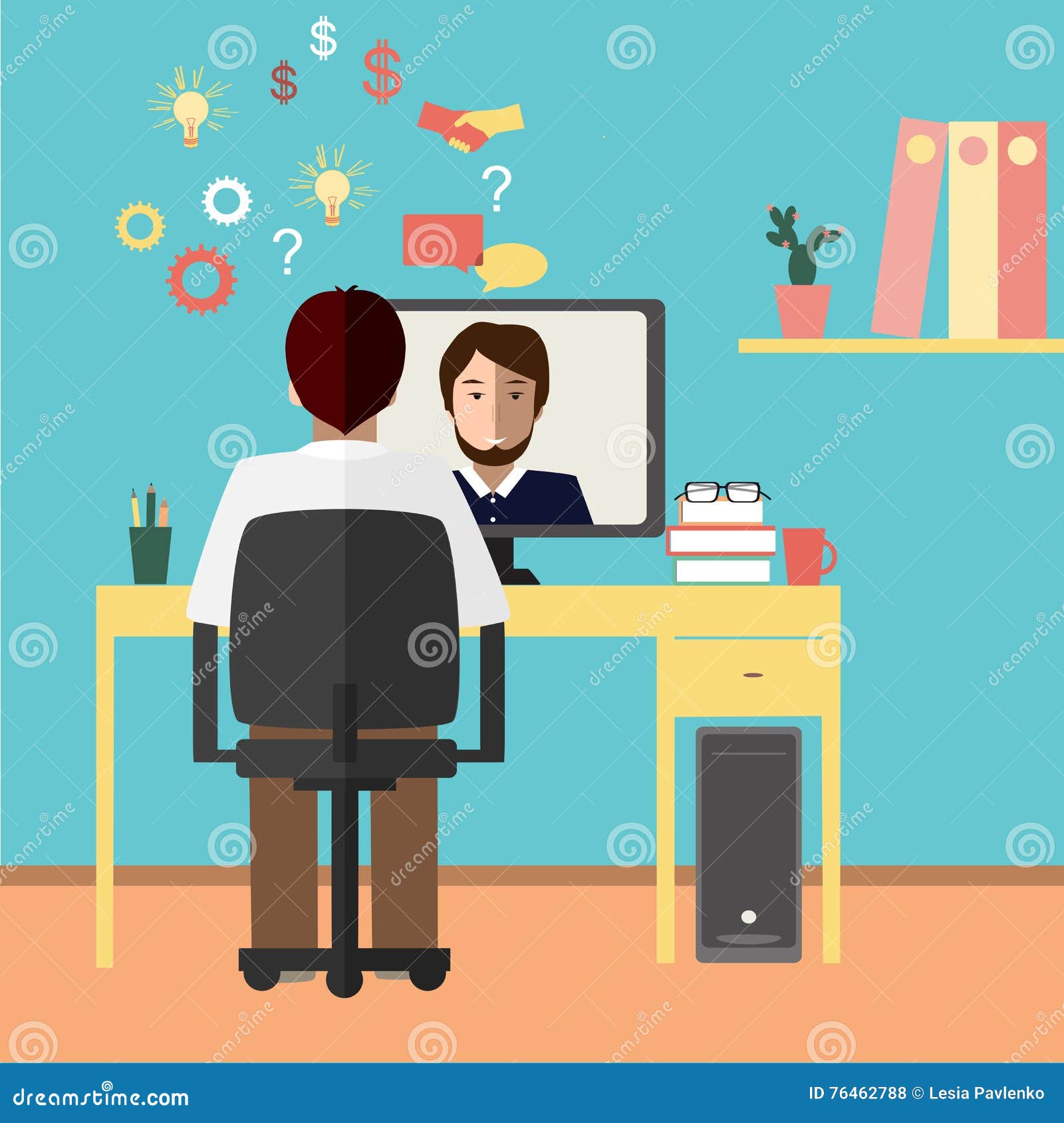 Talk through the Internet. Two Businessmen Communicate Via Internet ...