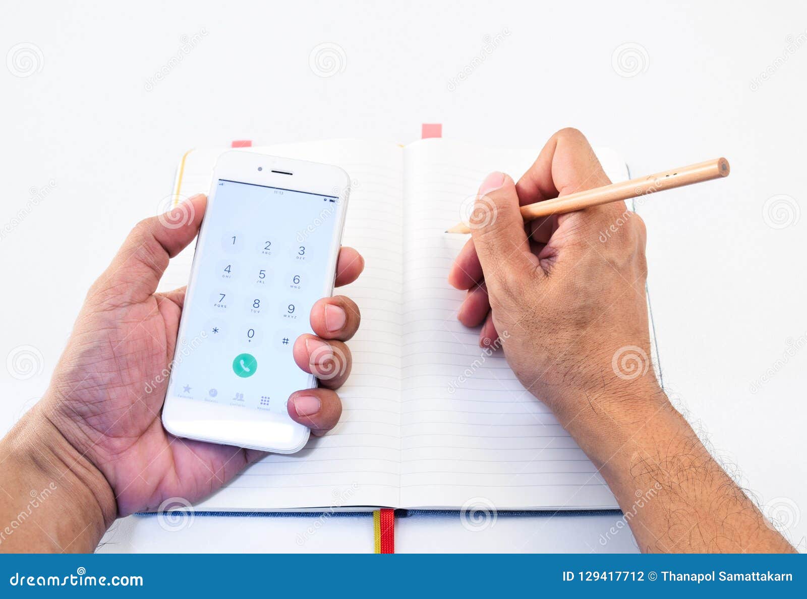 Talk and record in book stock photo. Image of call, notebook - 129417712
