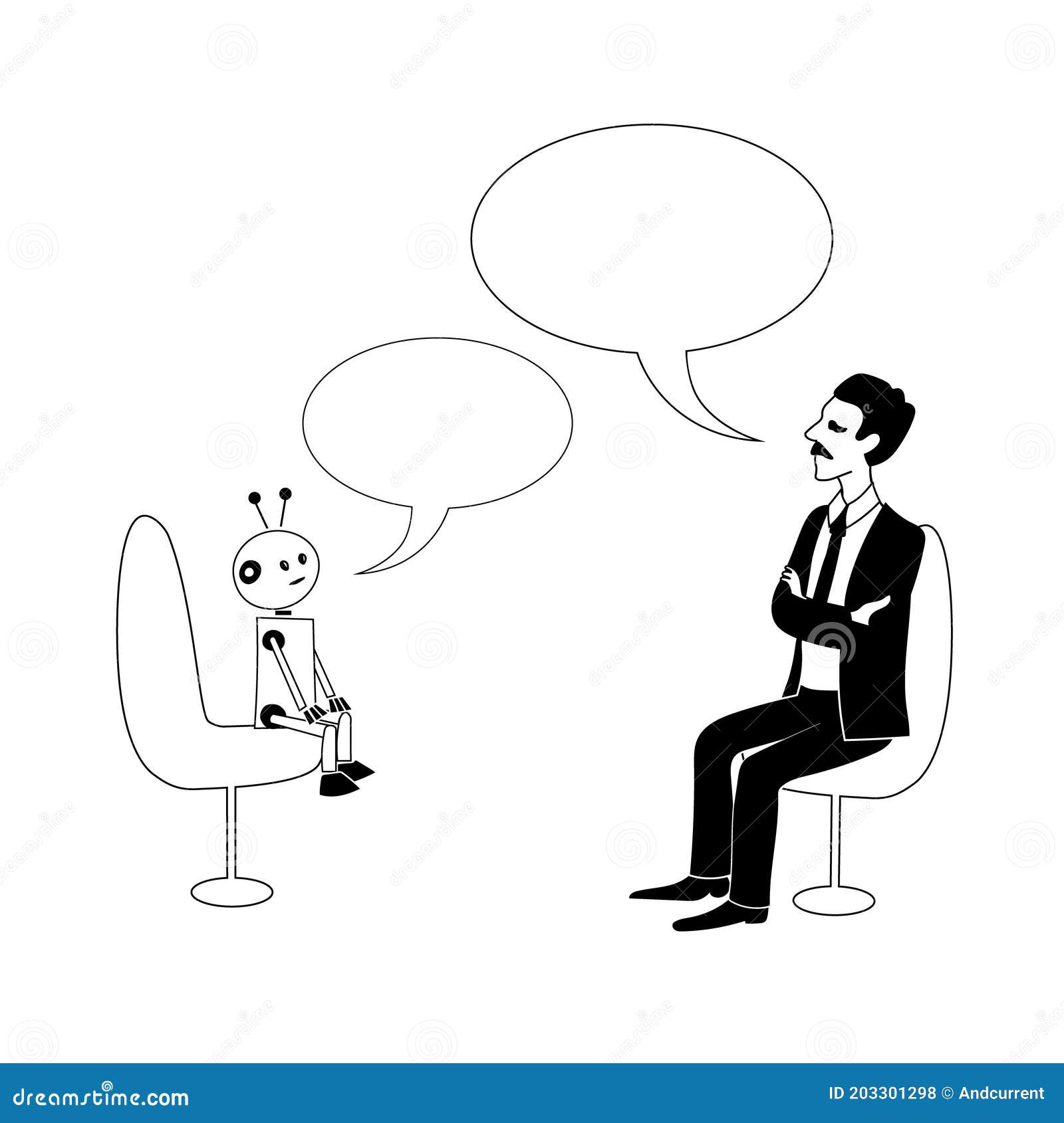 Robot and Man are Talking. Vector Black Outline Image Stock Vector ...