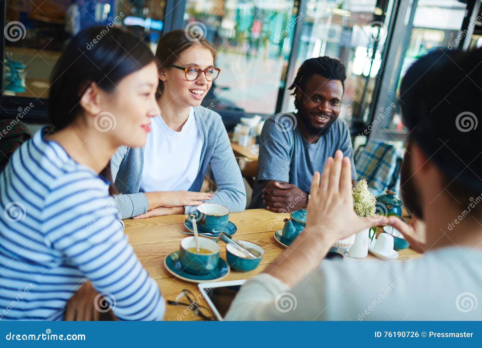 Talk by tea stock photo. Image of smiling, people, intercultural - 76190726