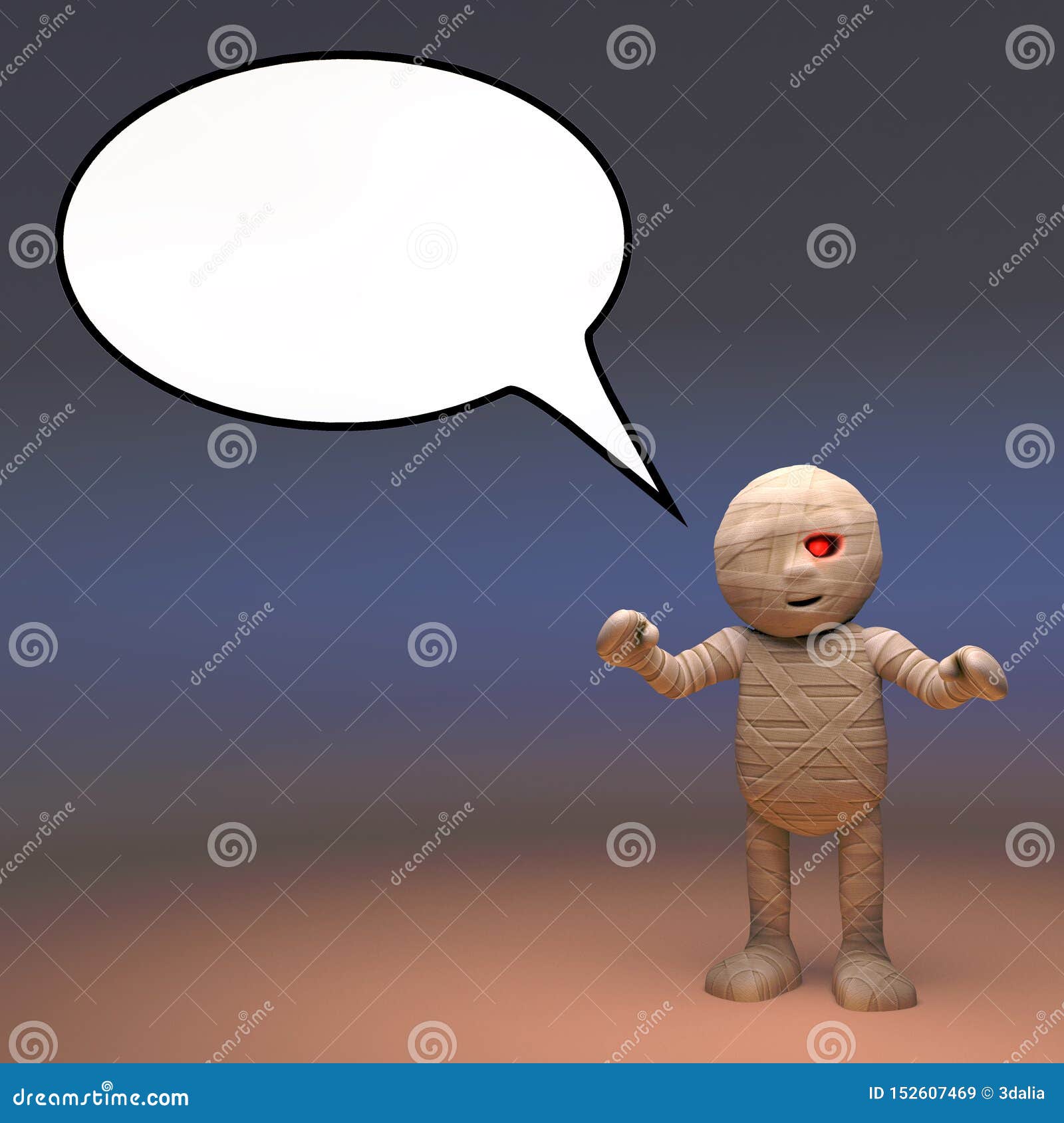 Talkative Egyptian Mummy Monster with a Blank Speech Bubble, 3d ...