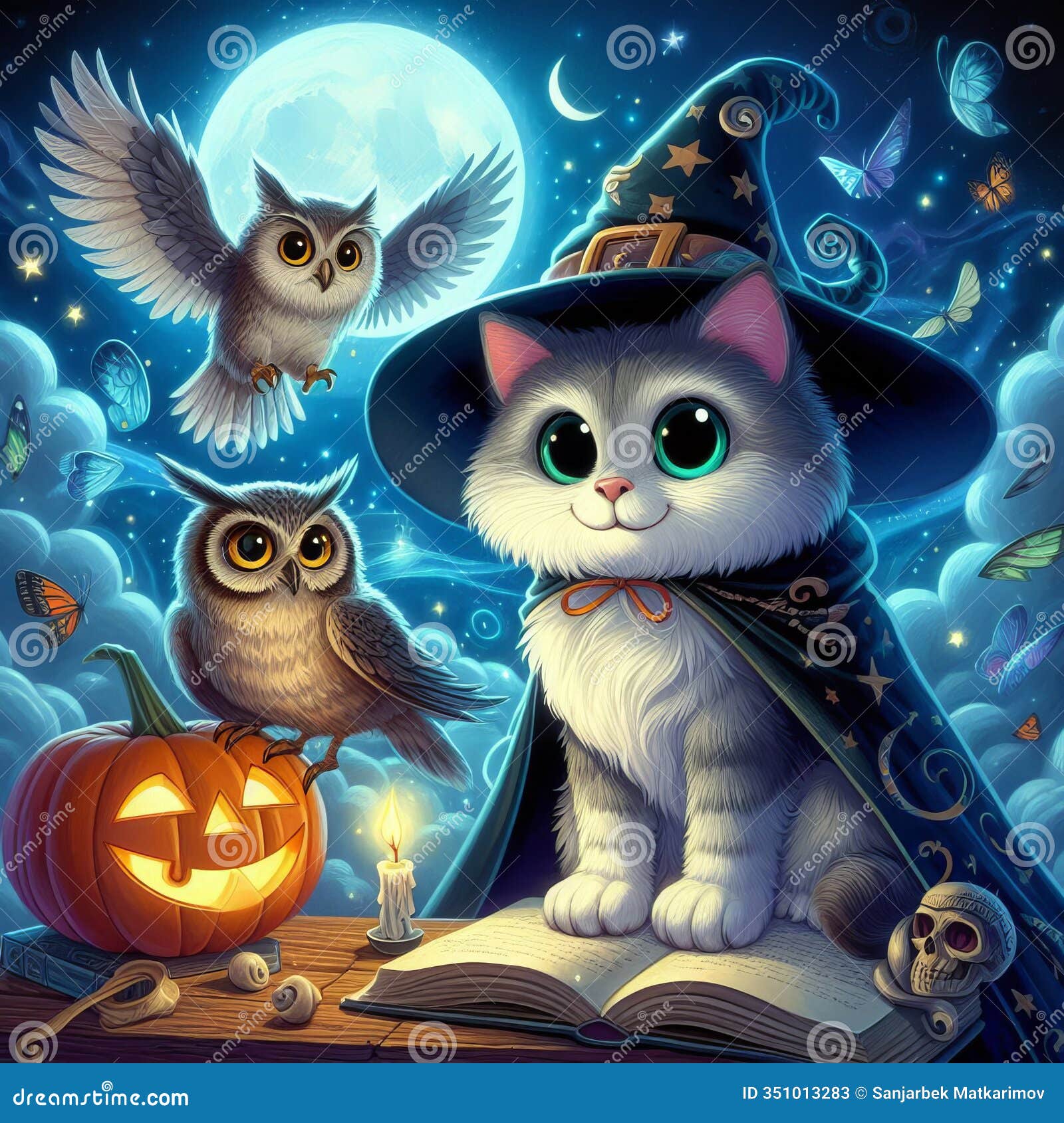 Talking Animal Familiar E G Cat Owl Raven with Magical Powers Stock ...