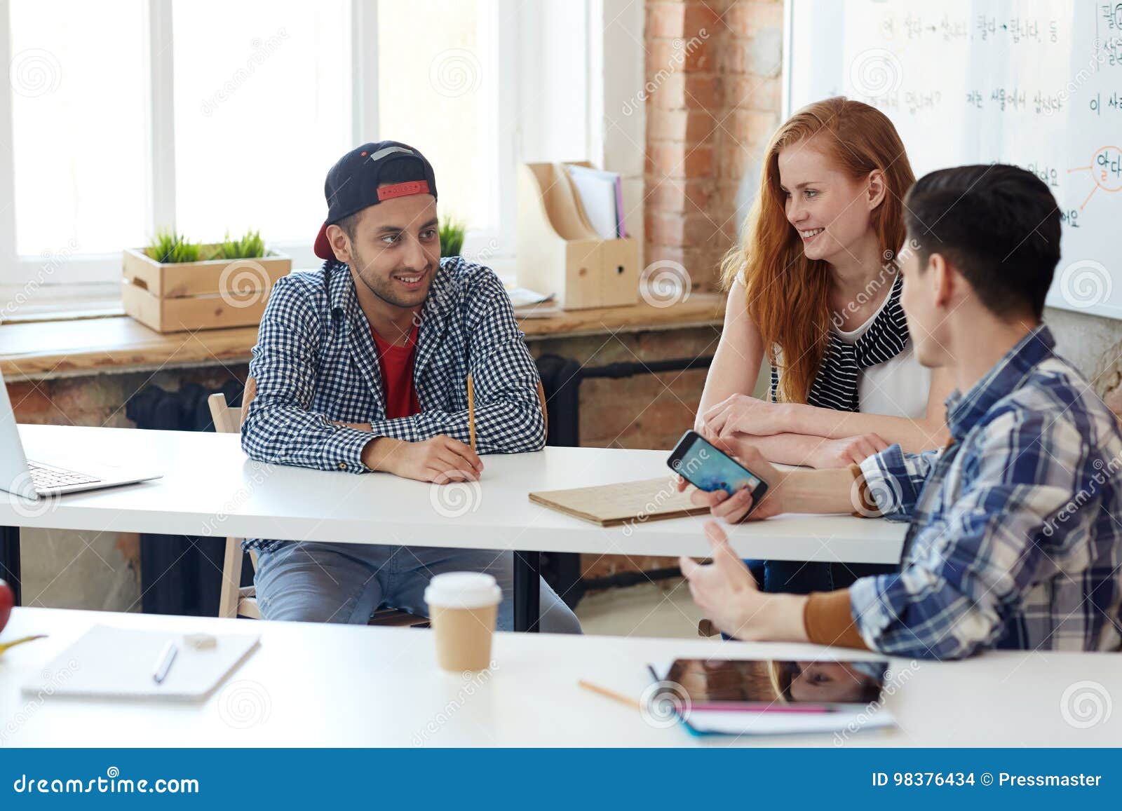 Talking at break stock photo. Image of happy, creative - 98376434