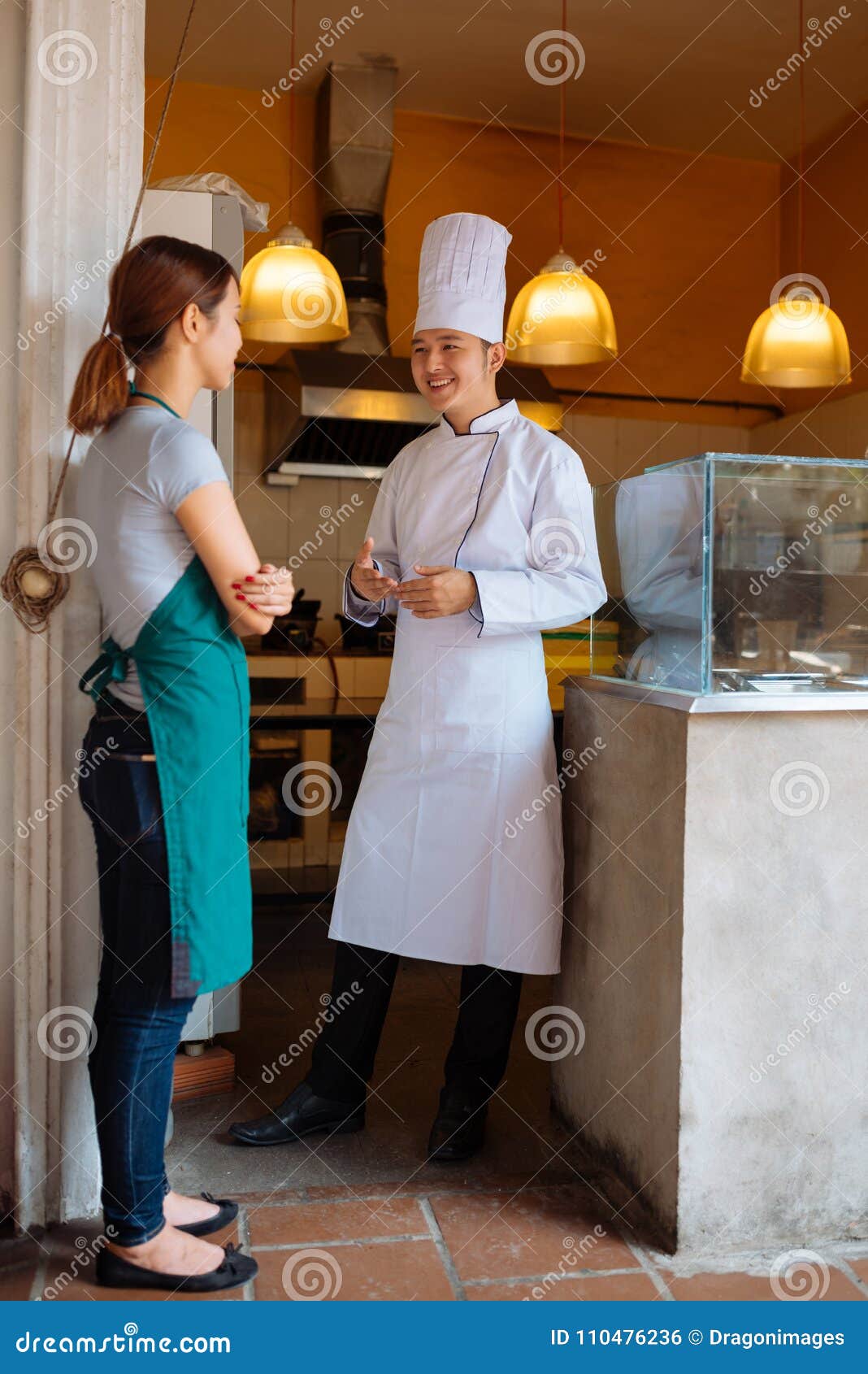 Talking with chef stock photo. Image of pretty, friendly - 110476236