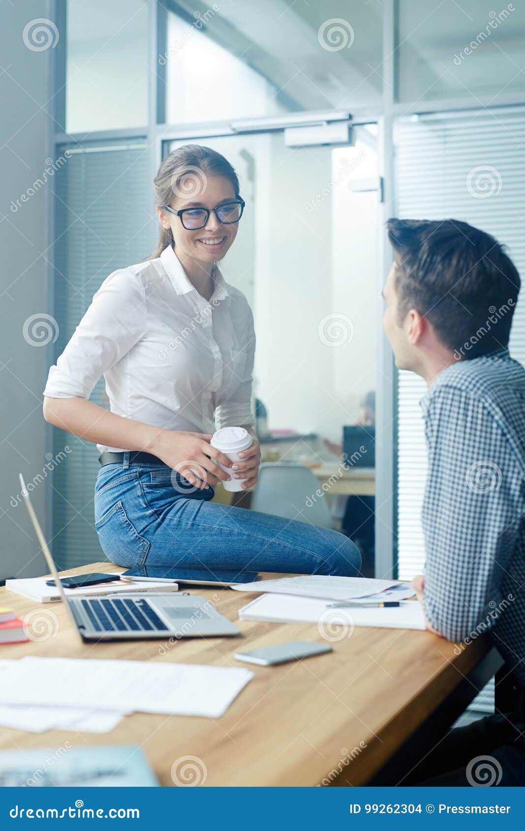Talking at coffee break stock photo. Image of workplace - 99262304