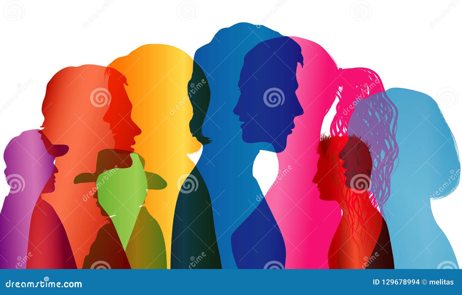 Talking Crowd. Dialogue Between People. Colored Silhouette Profiles ...