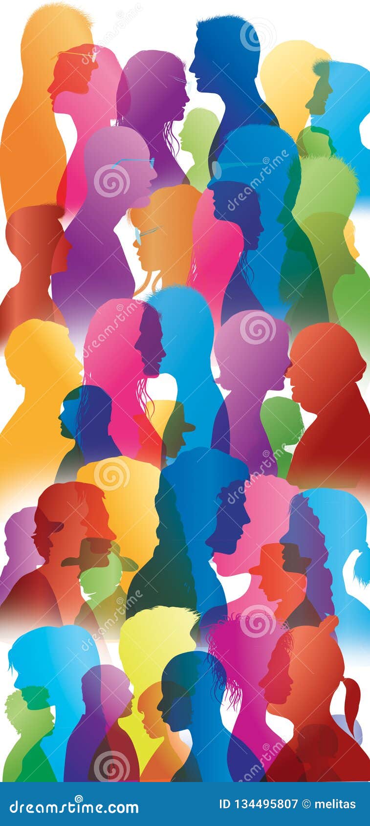 Talking Crowd. Dialogue Between People. Colored Silhouette Profiles ...