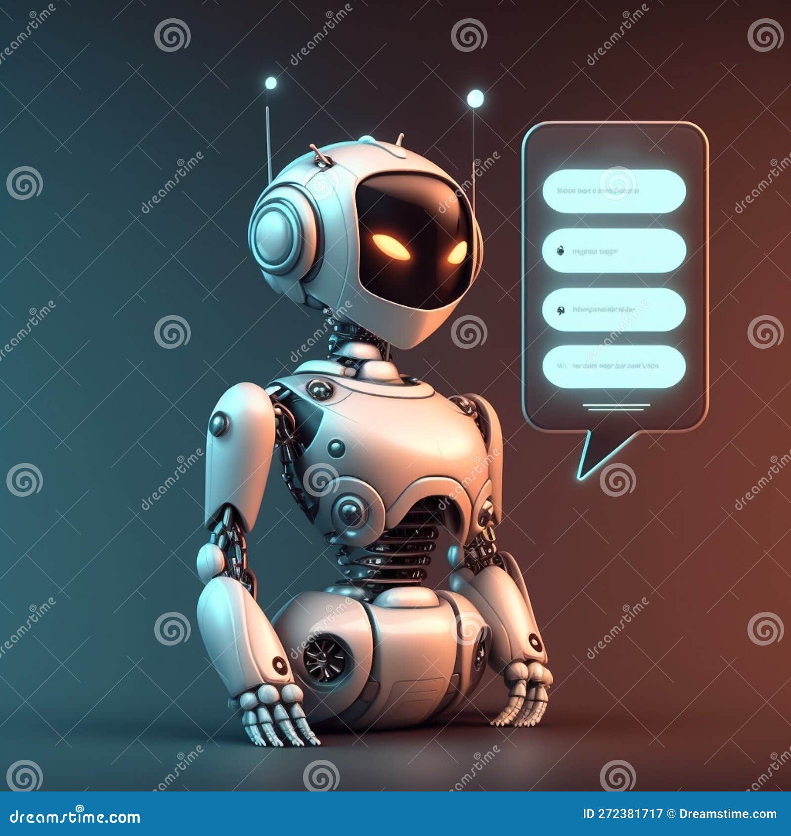 Talking Cute Robot with Artificial Intelligence. Concept of Chatbot ...