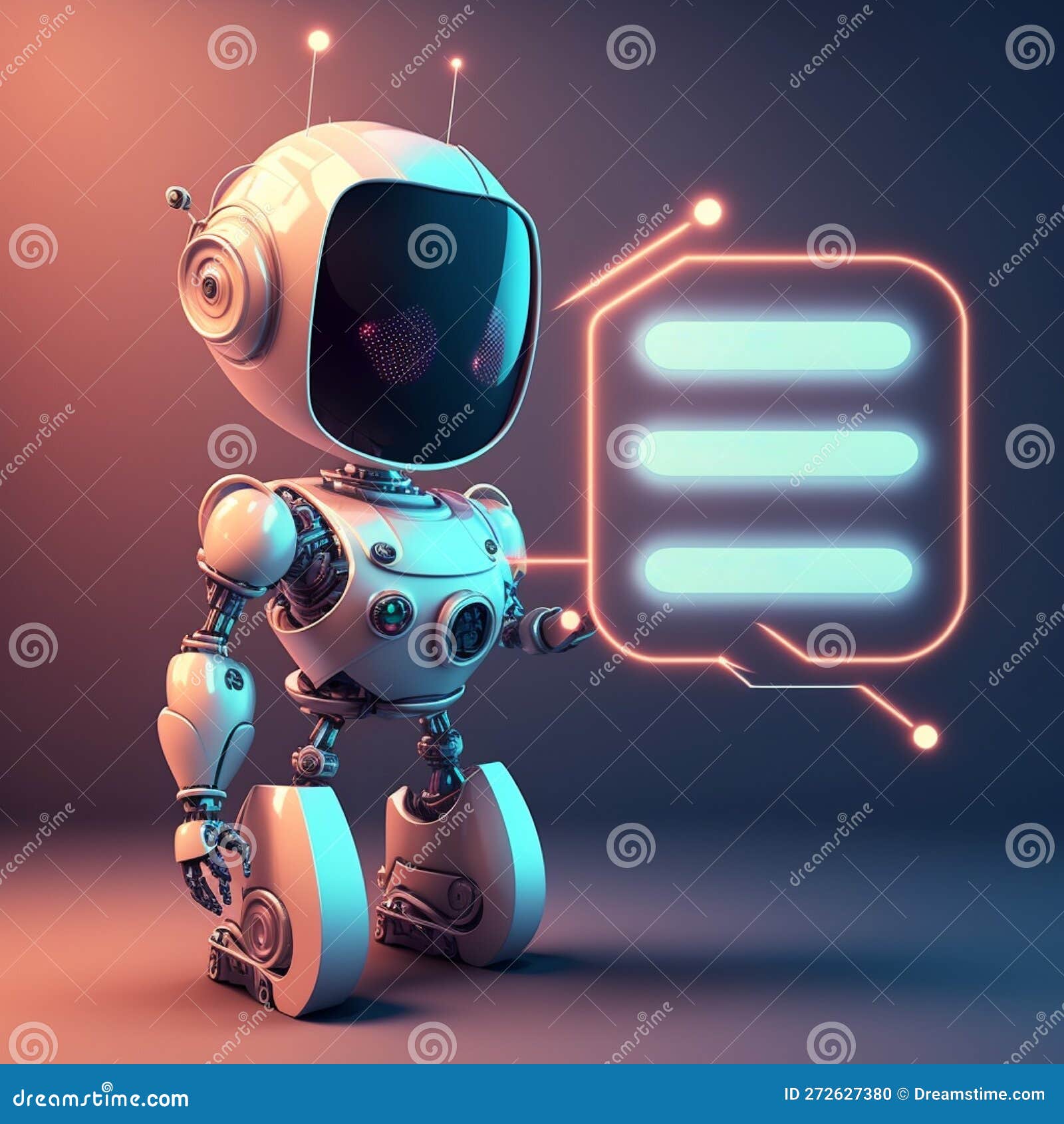 Talking Cute Robot with Artificial Intelligence. Concept of Chatbot ...