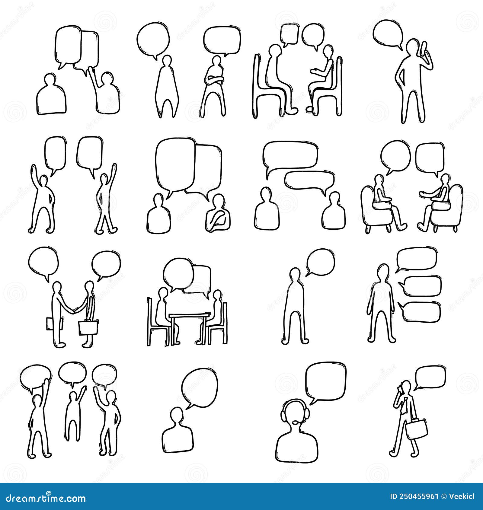 Talking Doodle Vector Icon Set. Drawing Sketch Illustration Hand Drawn ...