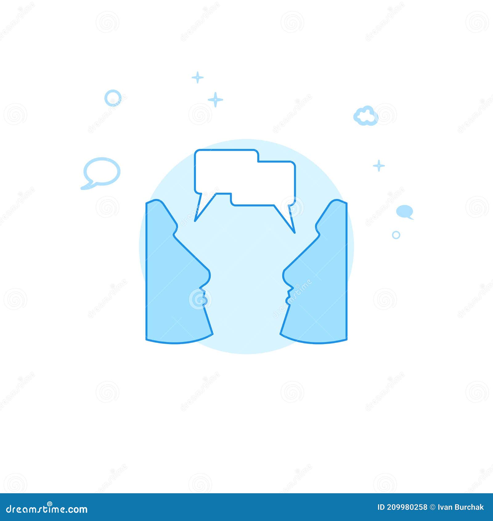 Talking Face To Face Flat Vector Illustration, Icon. Light Blue ...