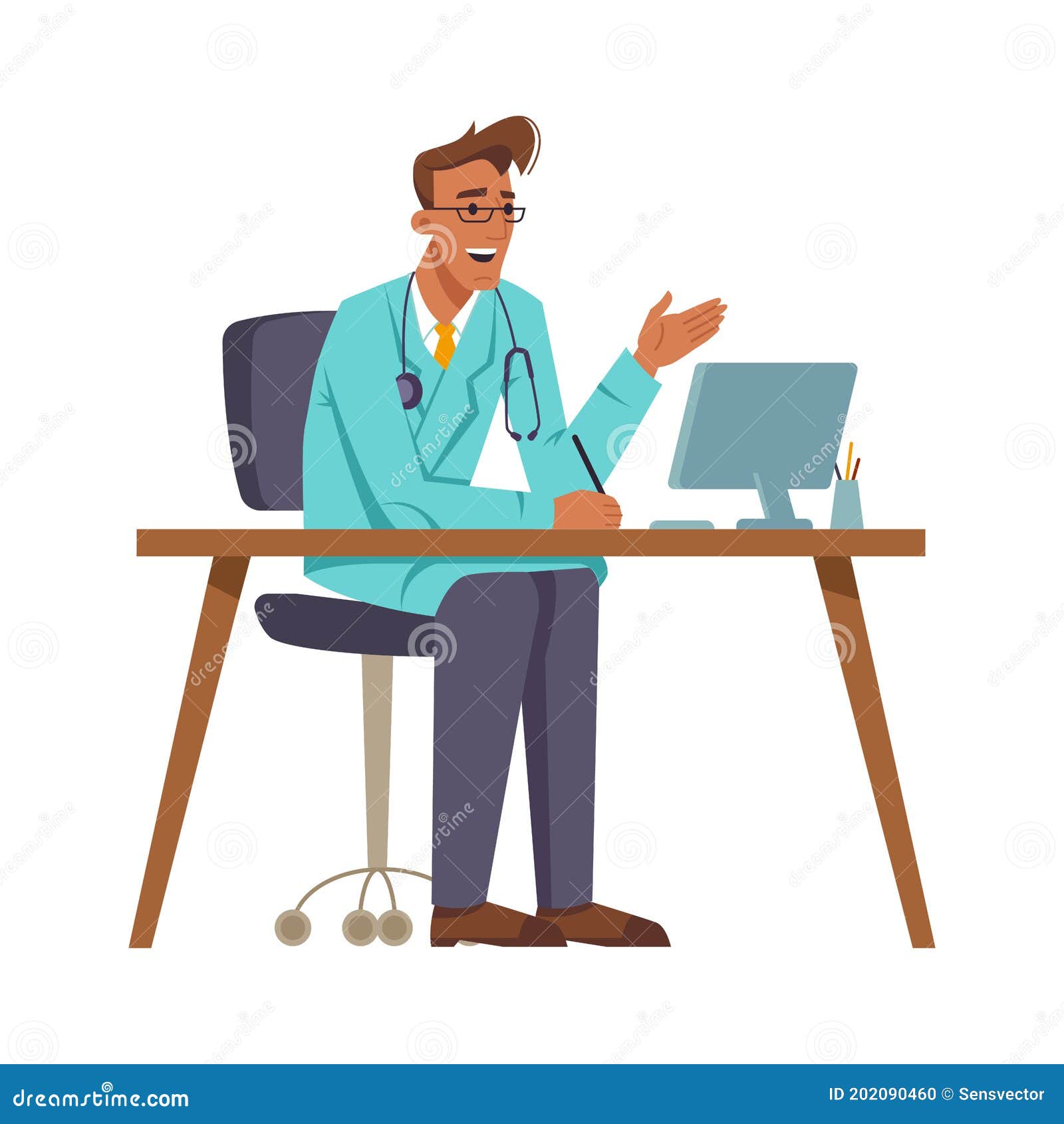 Talking and Gesturing GP or Doctor in His Office Stock Vector ...