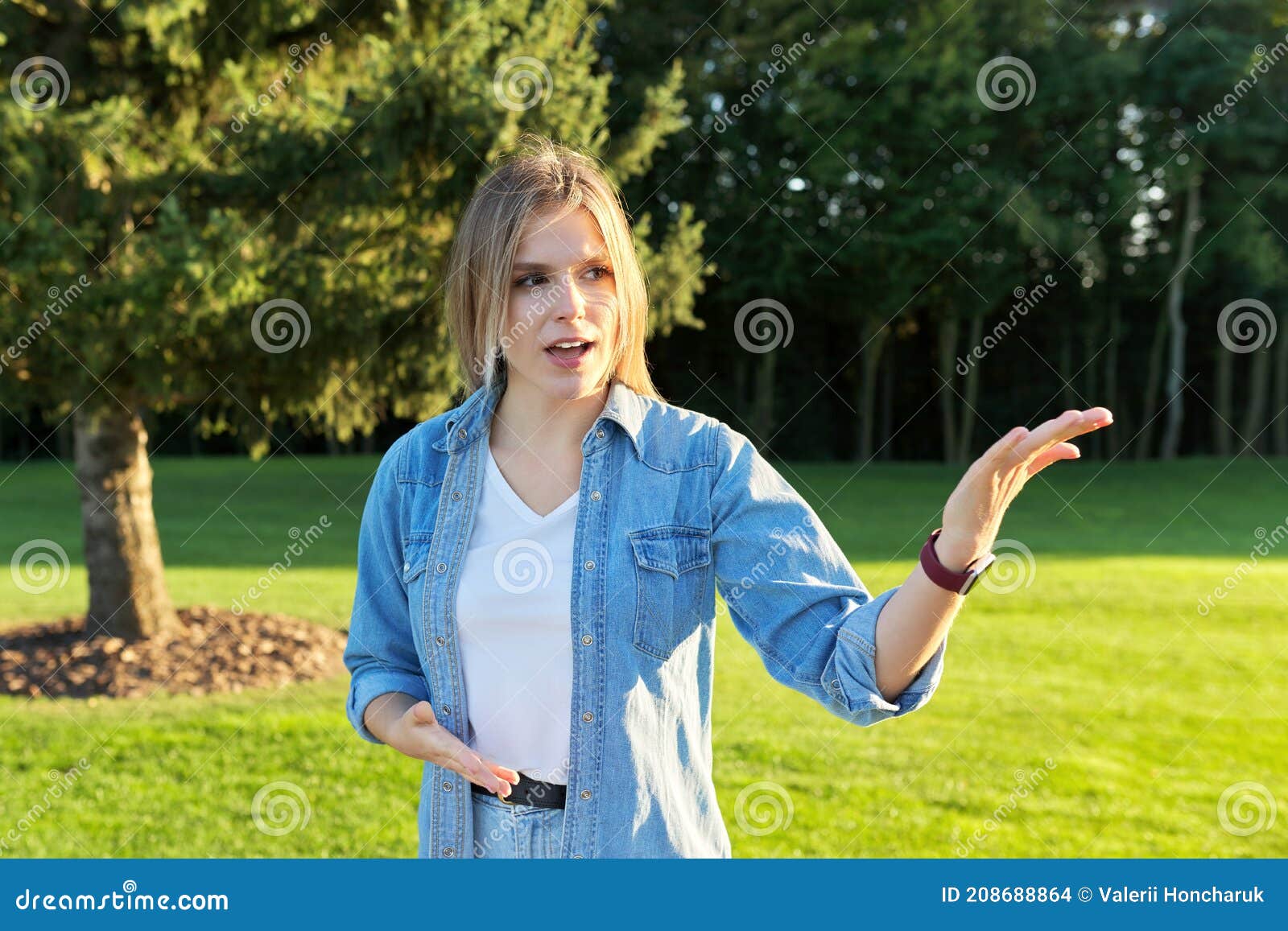 Talking Gesturing Young Woman Student Looking at the Camera Stock Photo ...
