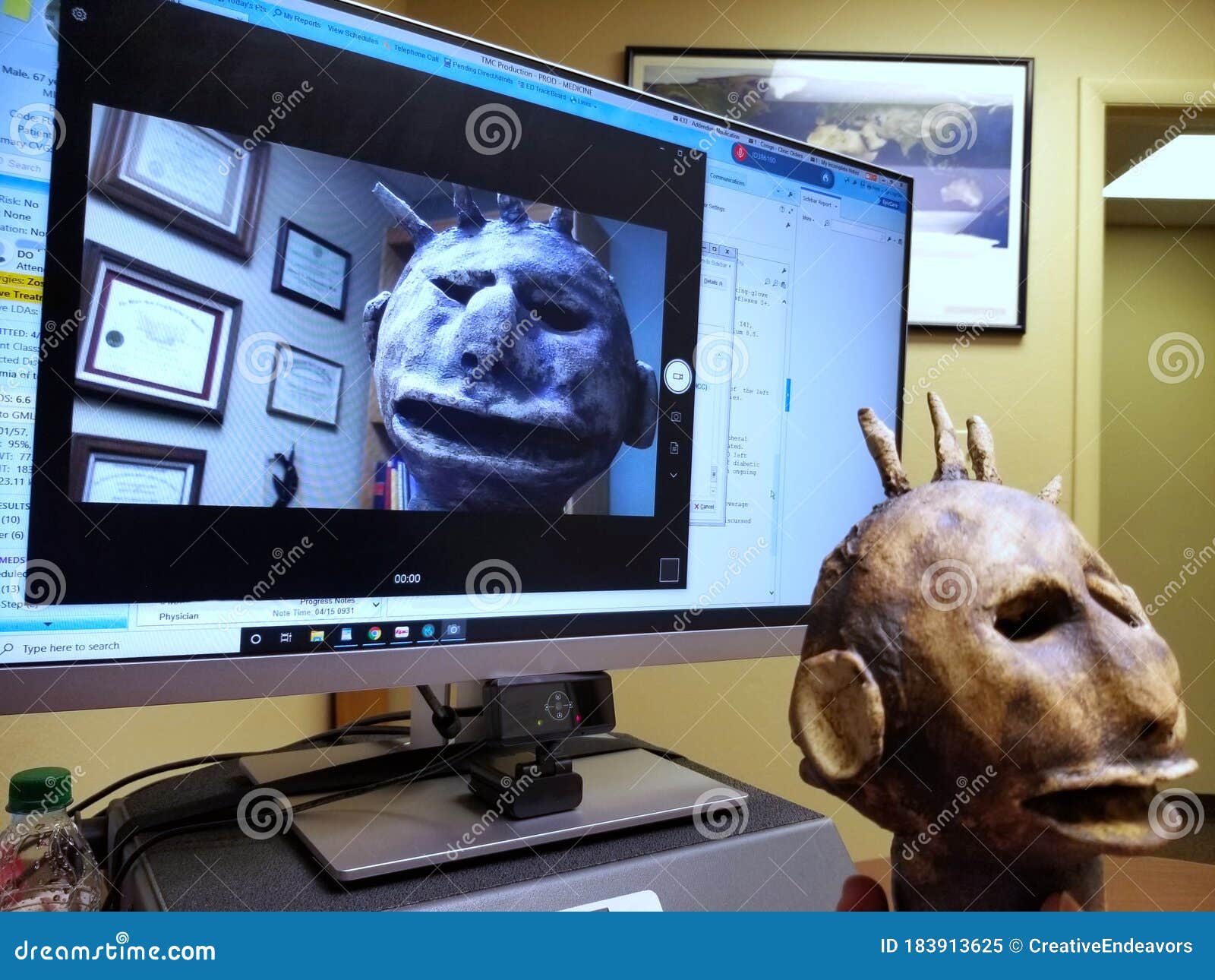 Talking Head Videoconference - Office Computer with Clay Figure ...