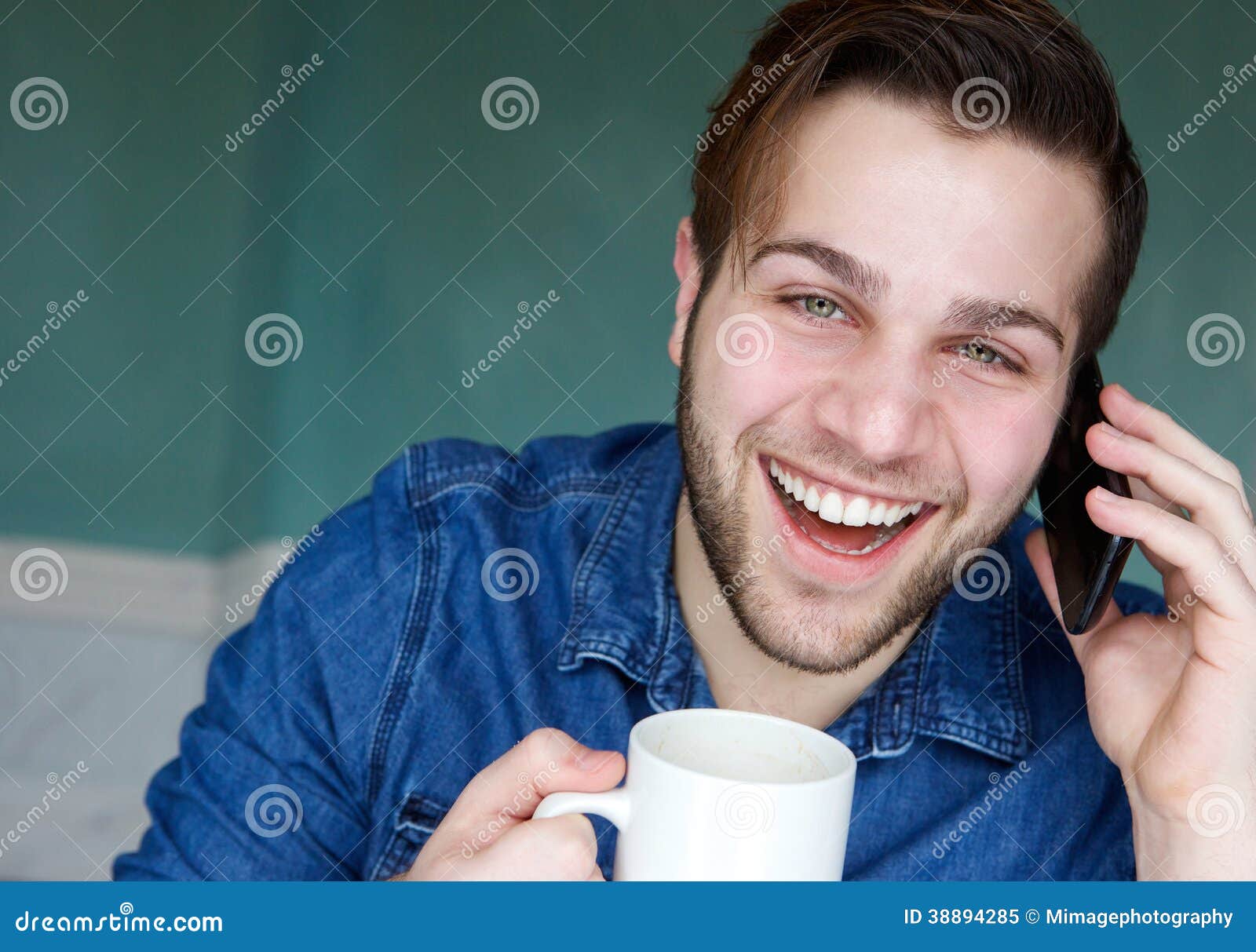 Talking on Phone with Coffee Stock Image - Image of caucasian ...
