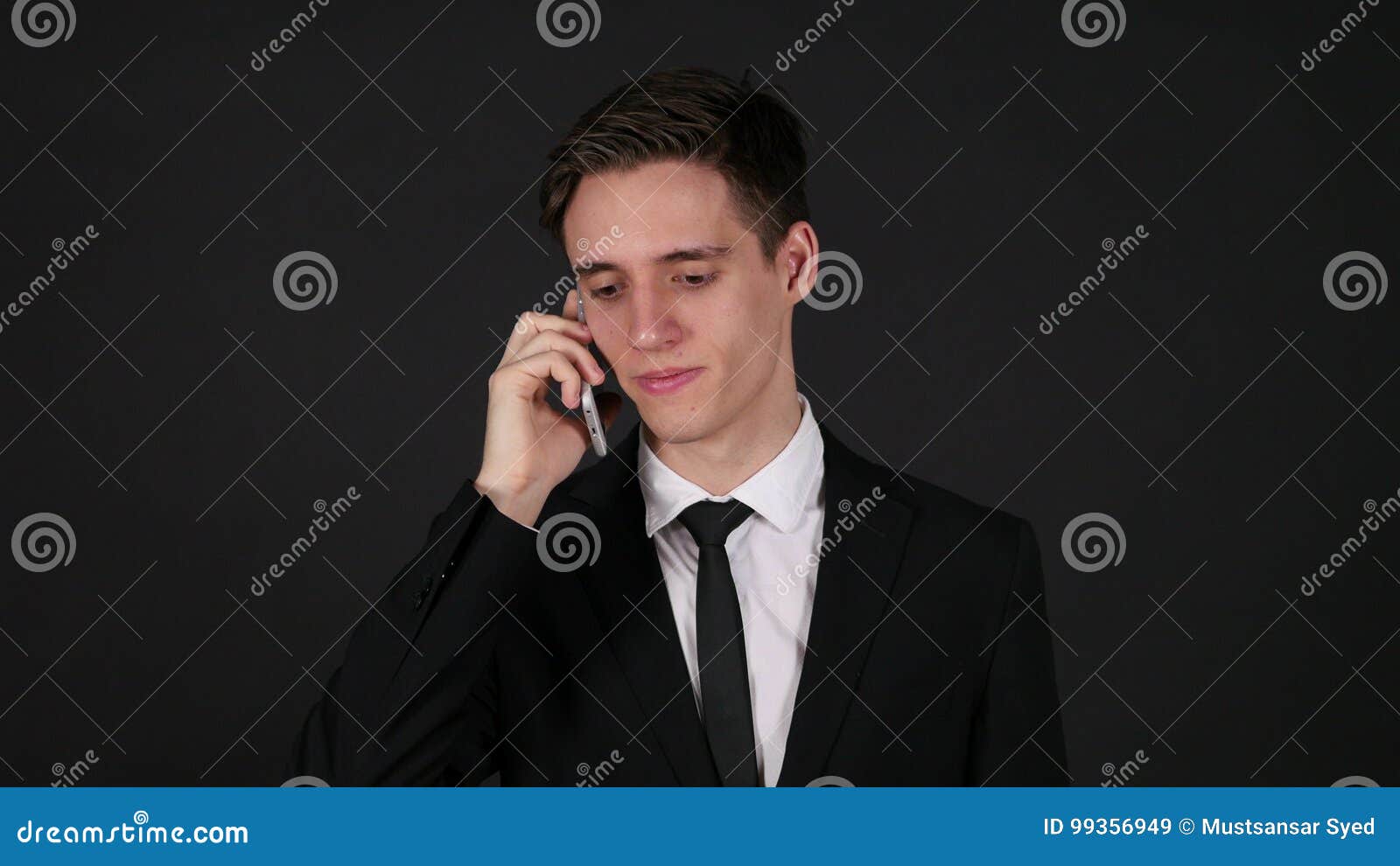Talking on Phone, Dark Black Background Stock Image - Image of designer ...