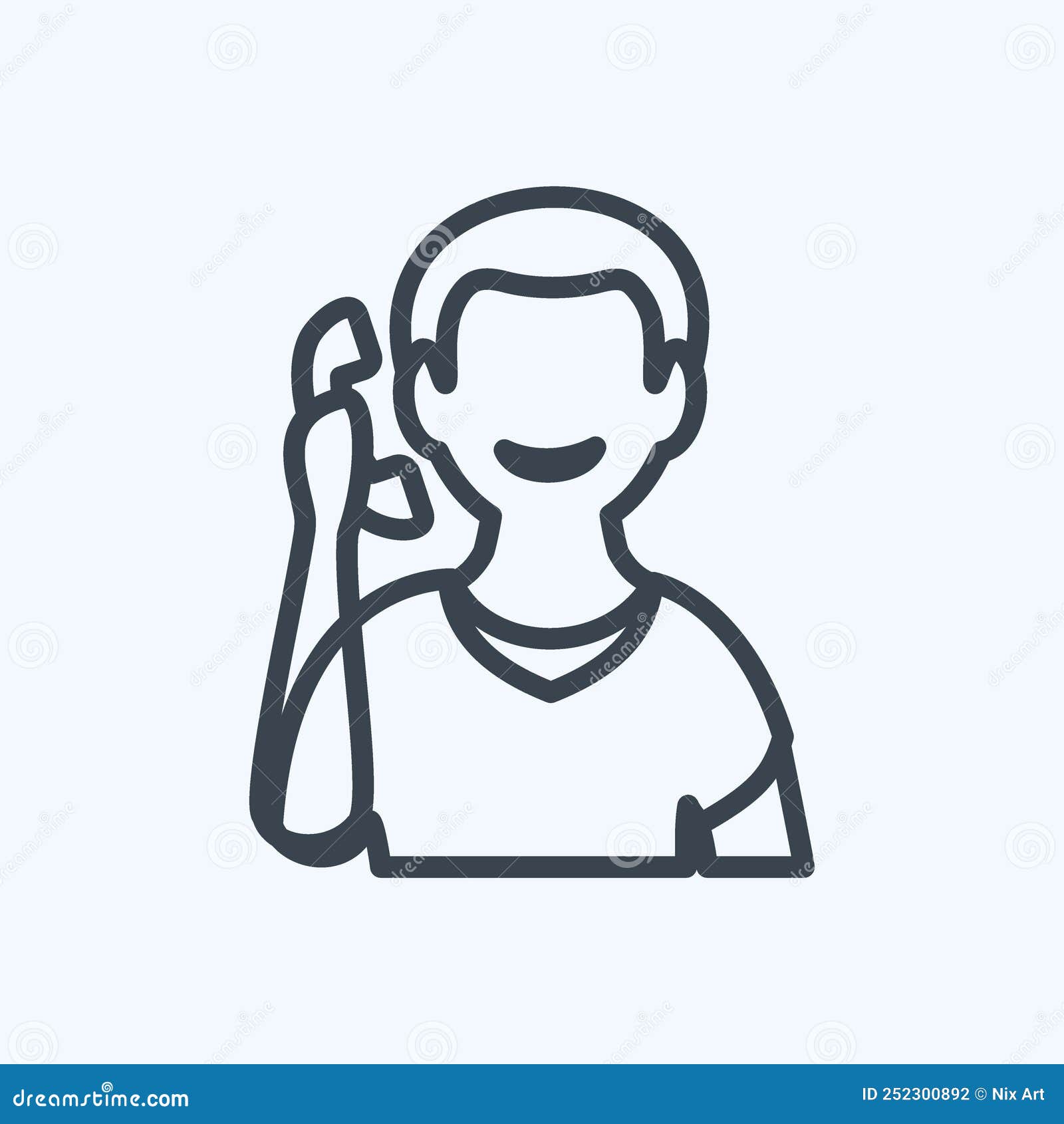 Talking on Phone Icon in Trendy Line Style Isolated on Soft Blue ...