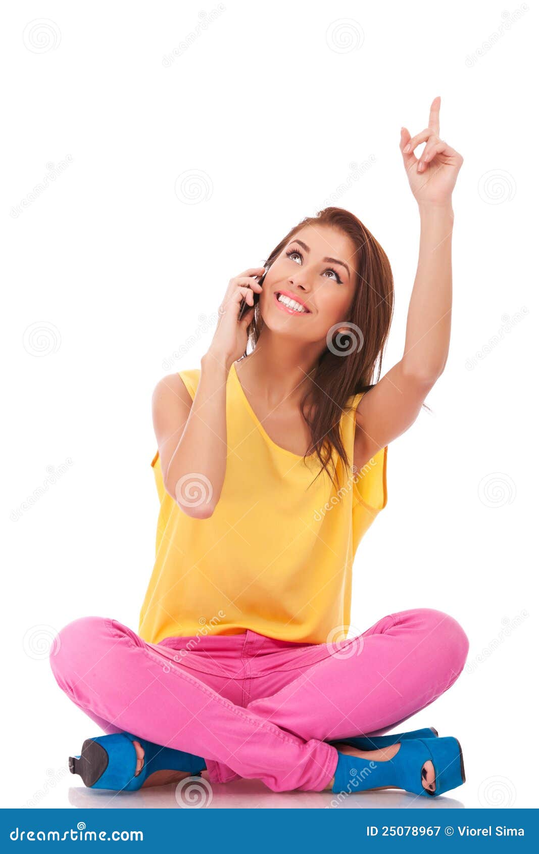 Talking on Phone and Pointing Up Stock Image - Image of girl, caucasian ...