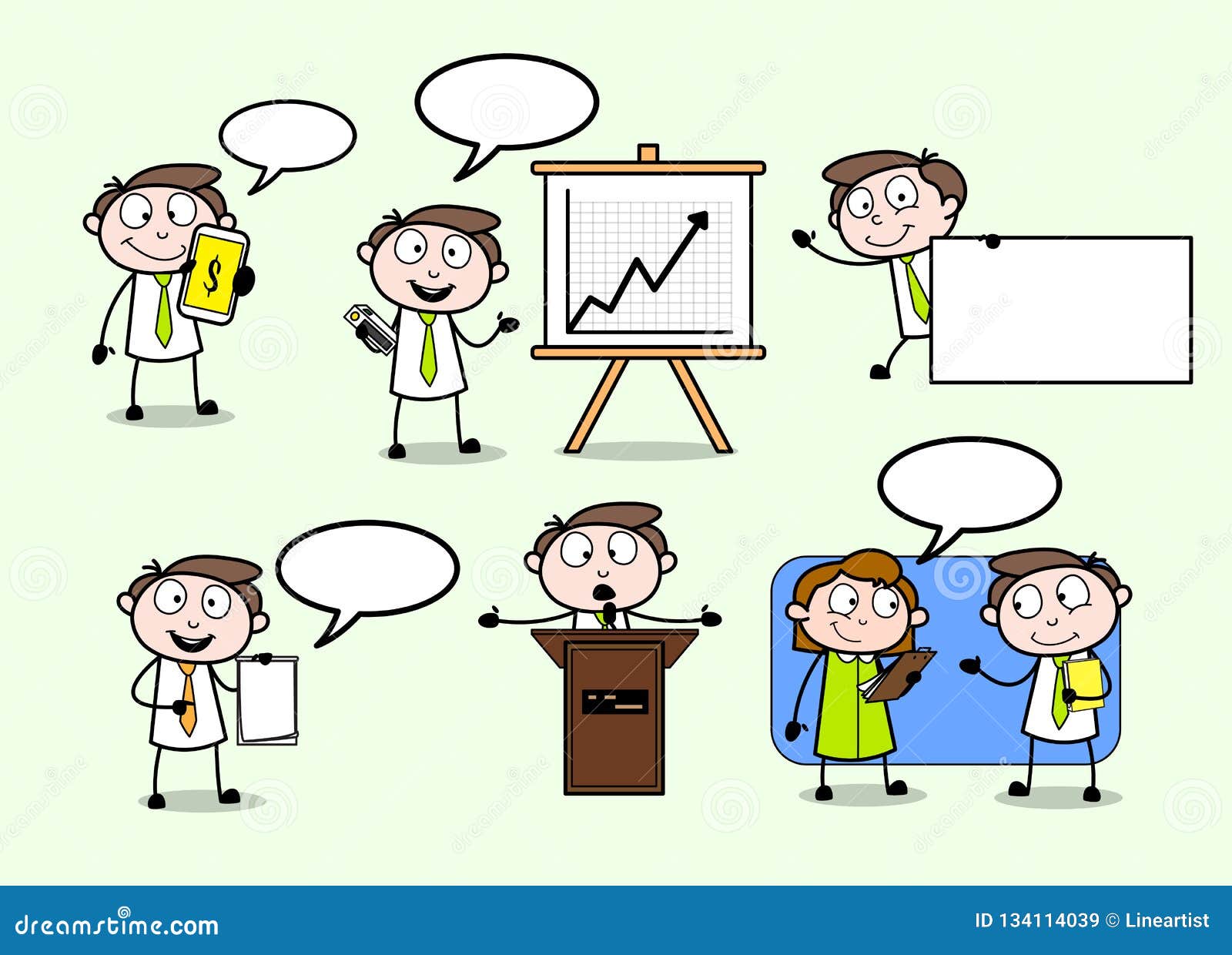 Talking & Presenting Cartoon Professional Businessman Poses Stock ...
