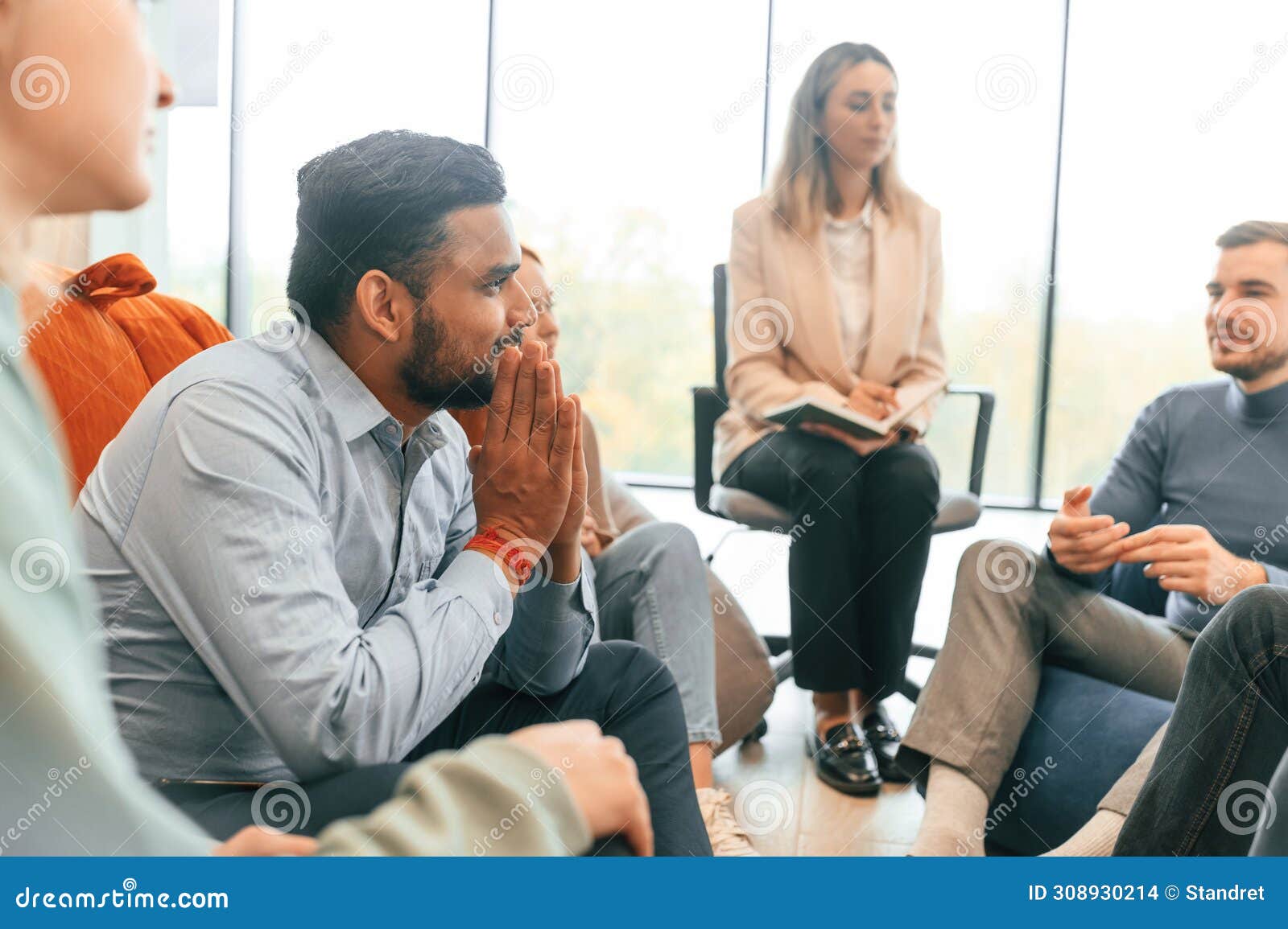 Talking about Problems. Group of People are Having Therapy Meeting ...