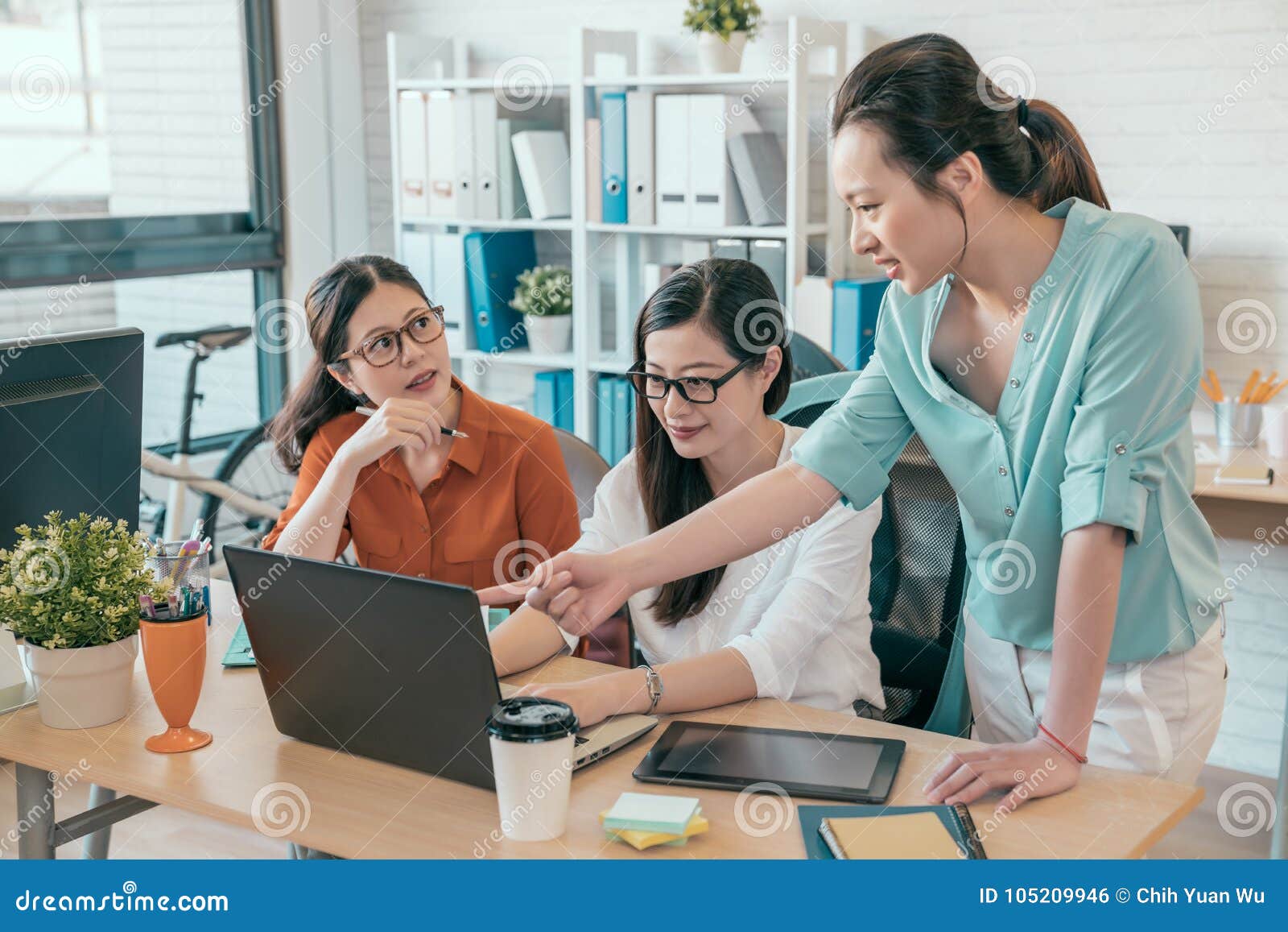 Talking about Project Together with Computer Stock Photo - Image of ...