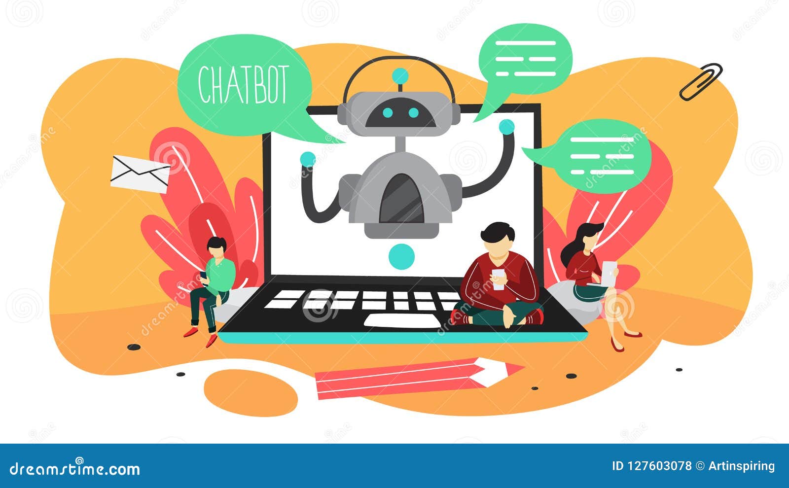 Talking To a Chatbot Online on Laptop Stock Vector - Illustration of ...