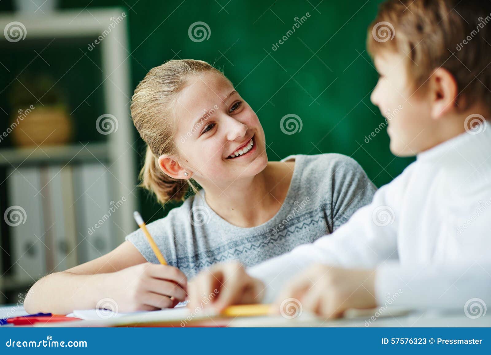 Talking to classmate stock image. Image of adorable, little - 57576323