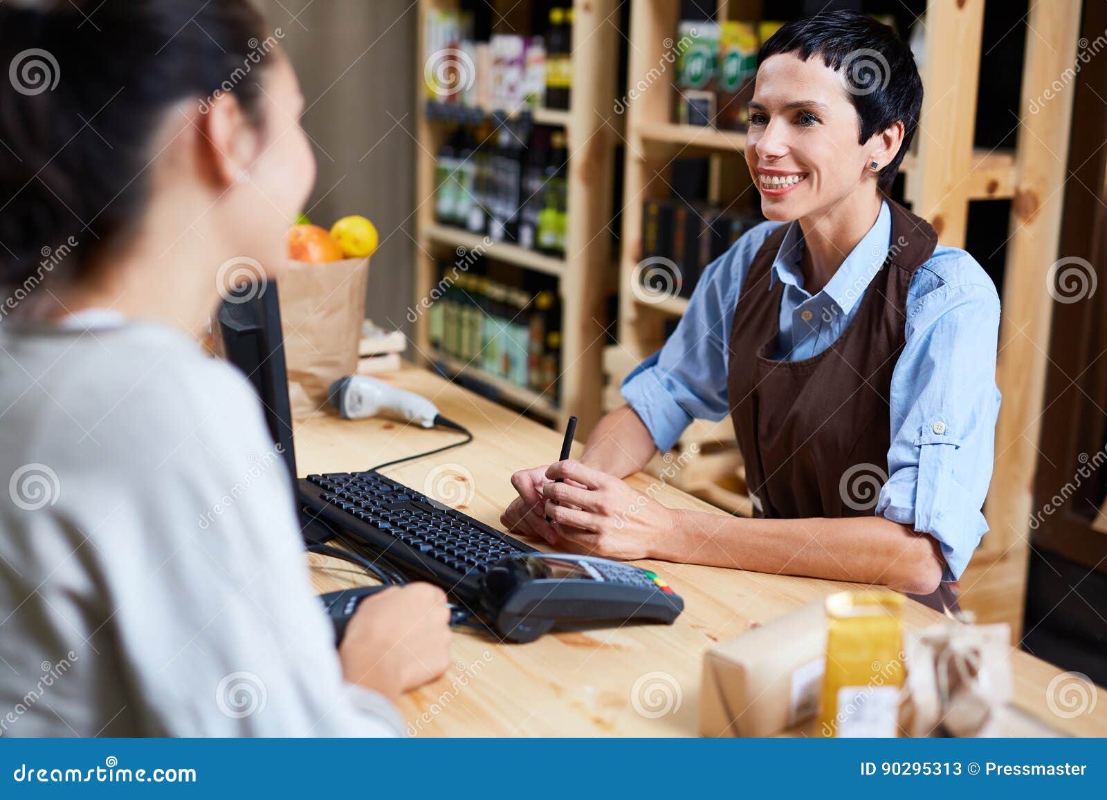 Talking to customer stock image. Image of employment - 90295313