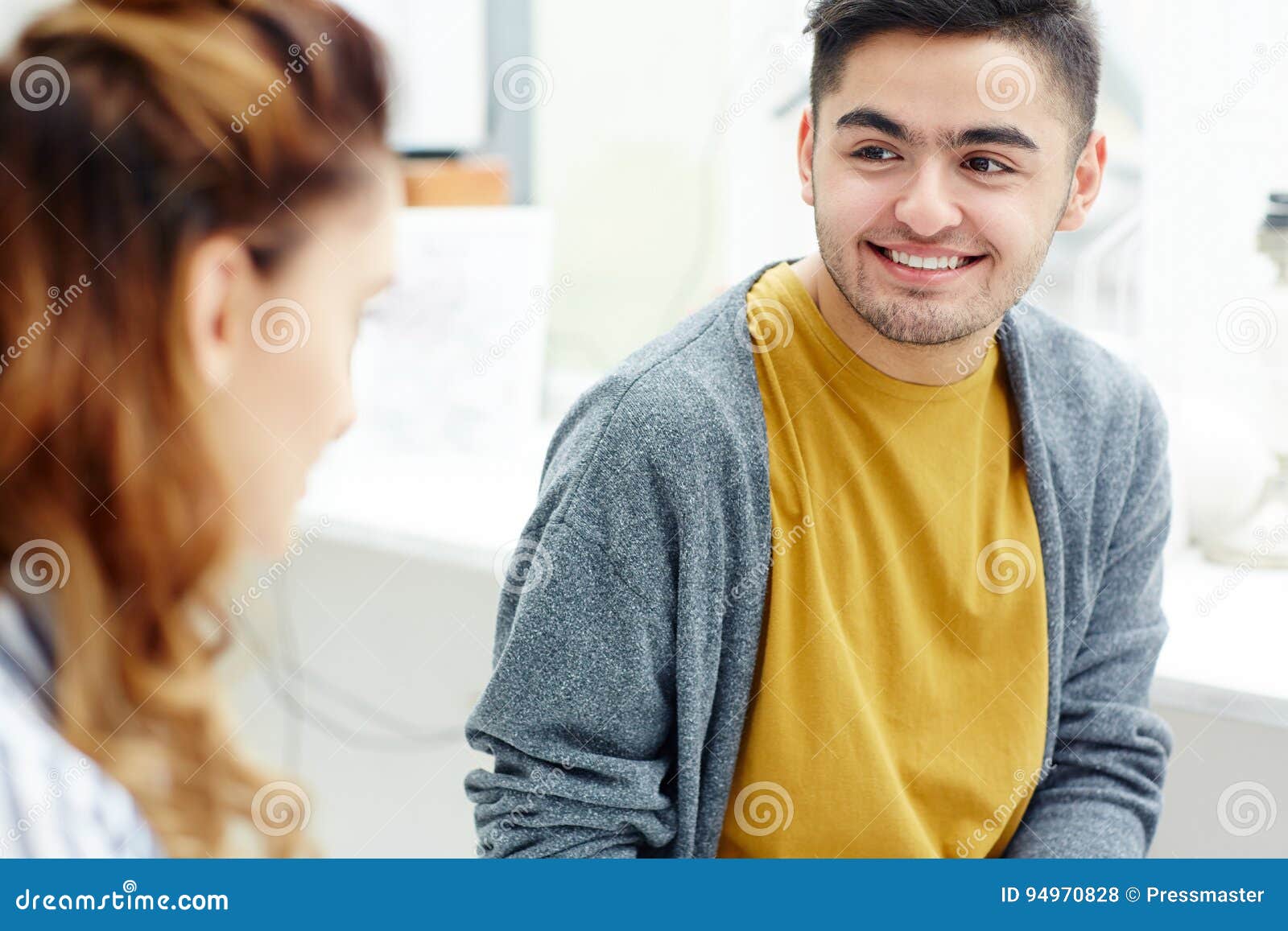 Talking to groupmate stock photo. Image of conversation - 94970828