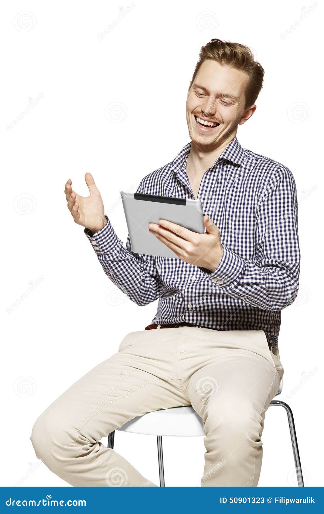 Talking to tablet stock image. Image of expressing, communication ...