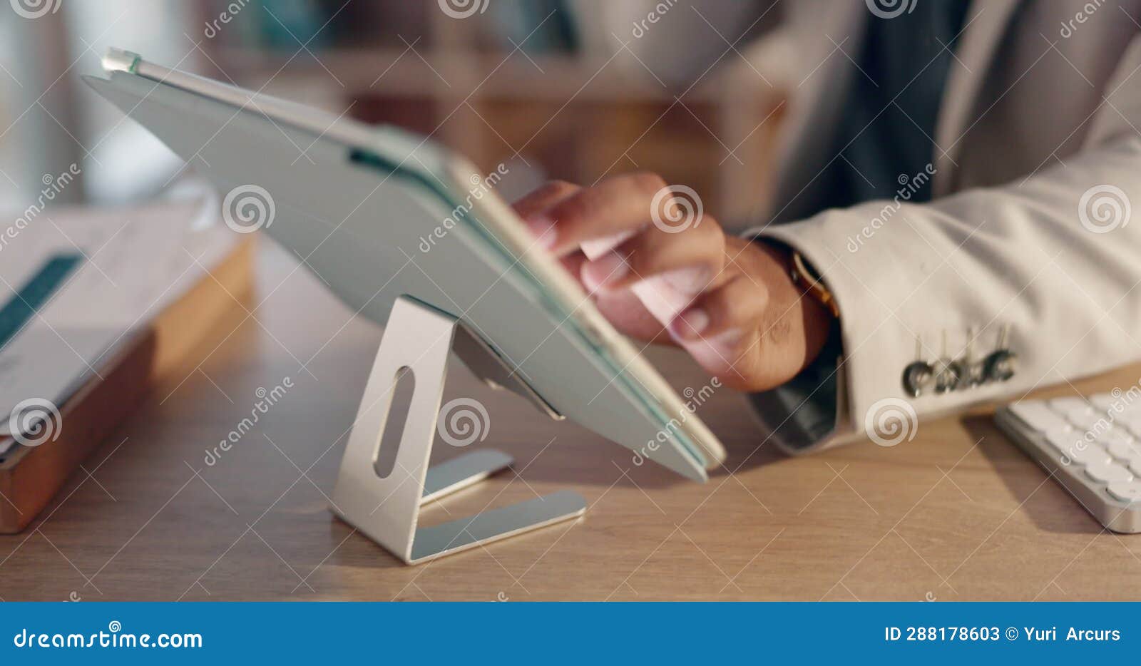 Talking, Typing and a Businessman on a Phone Call with a Tablet in an ...