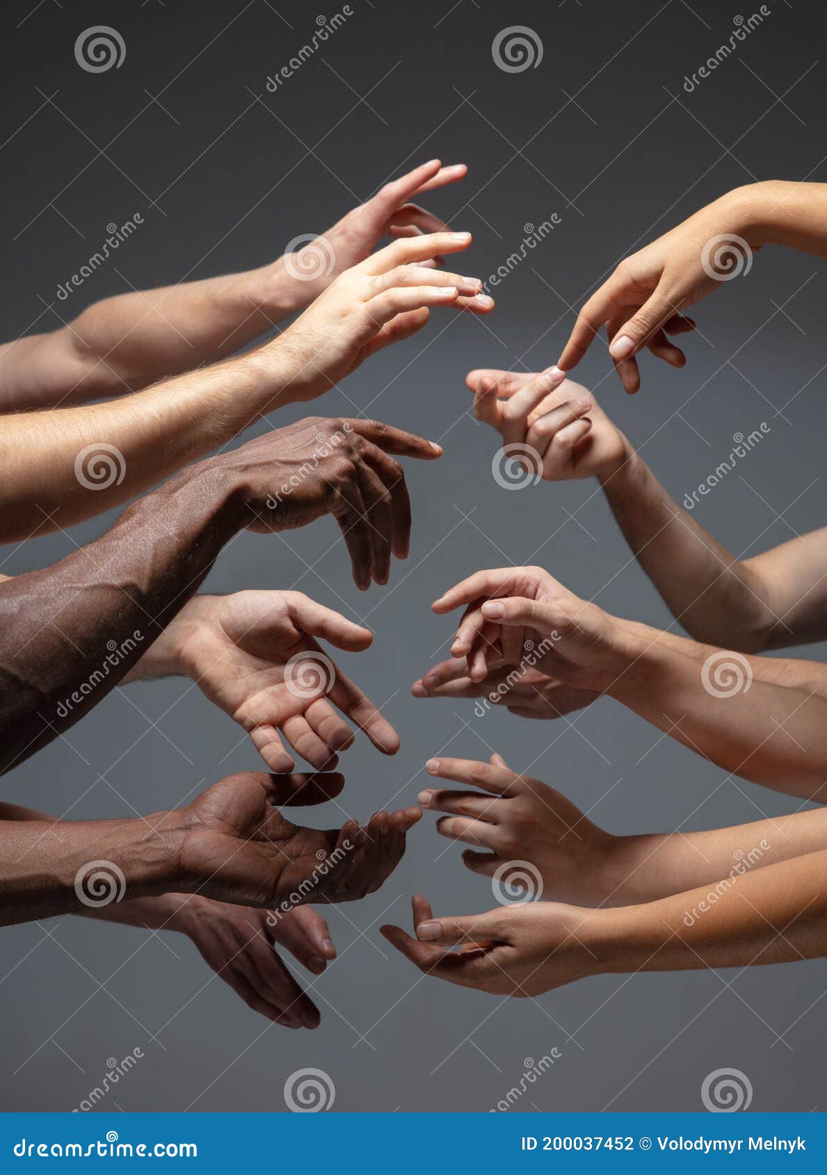 Hands of People`s Crowd in Touch Isolated on Grey Studio Background ...