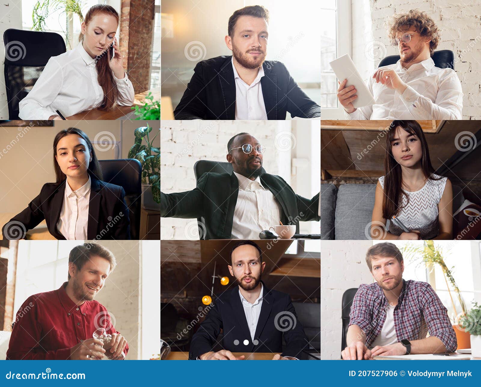 Headshot Screen Application View of Diverse Employees Have Work Web ...