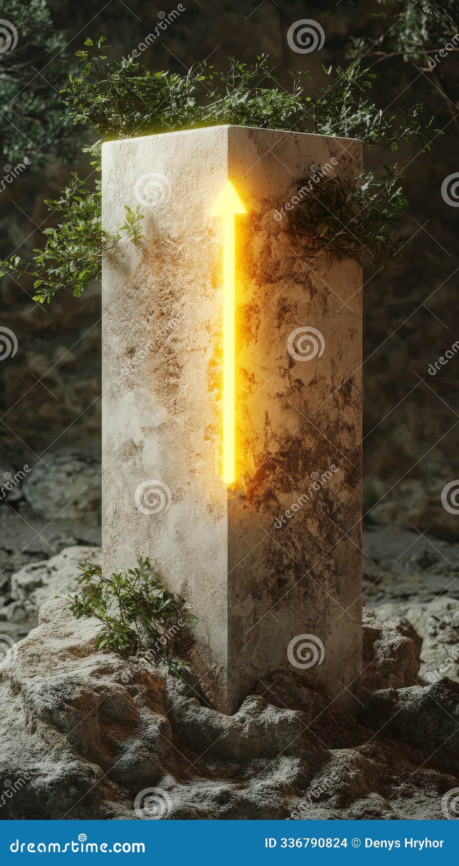 A Tall, Ancient-looking Stone Monolith with a Glowing Orange Line ...